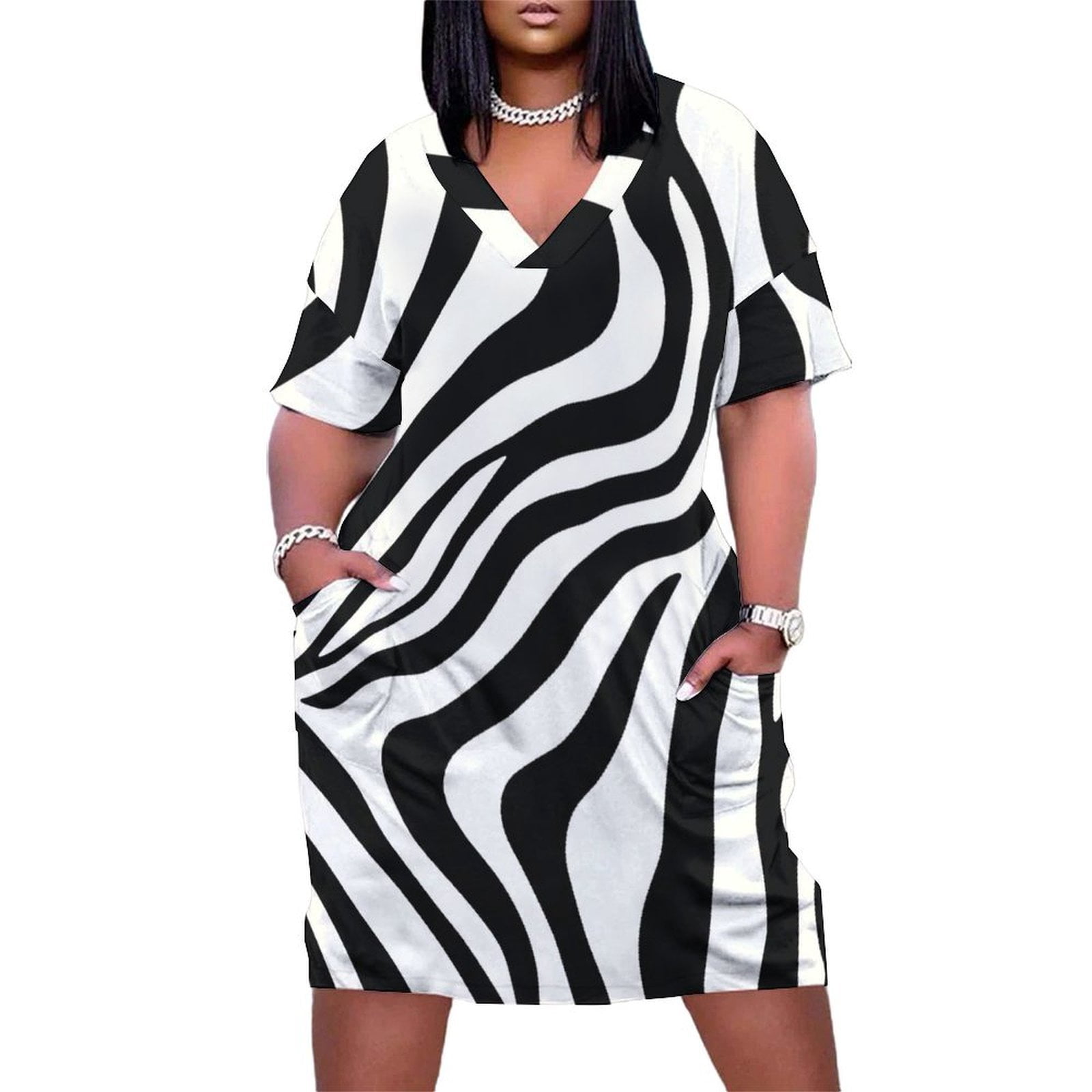 Zebra Stripe Pattern Loose Pocket Dress Party Dresses for Women Elegant ...