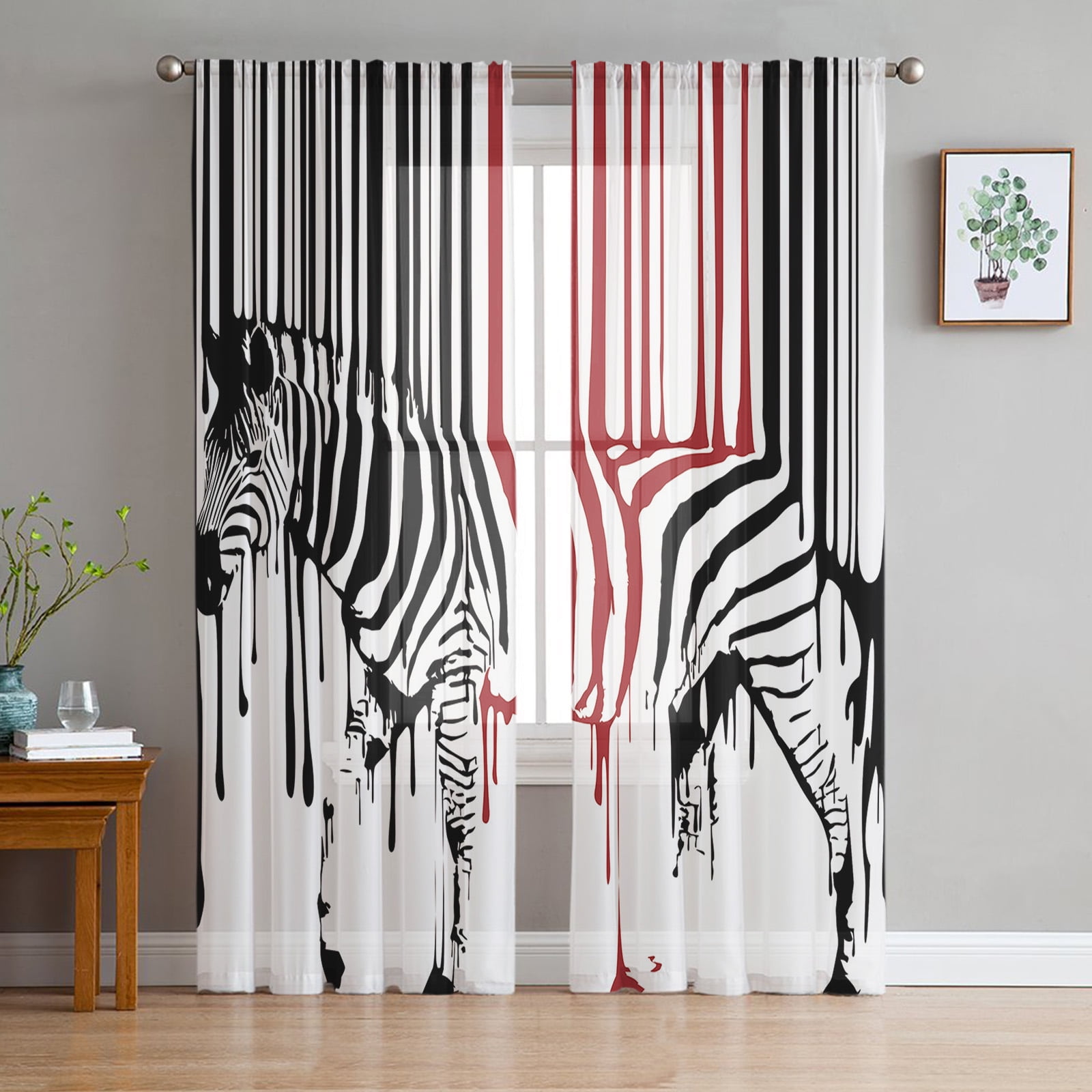 Zebra Stripes Black White Pattern Sheer Curtains for Living Room ...