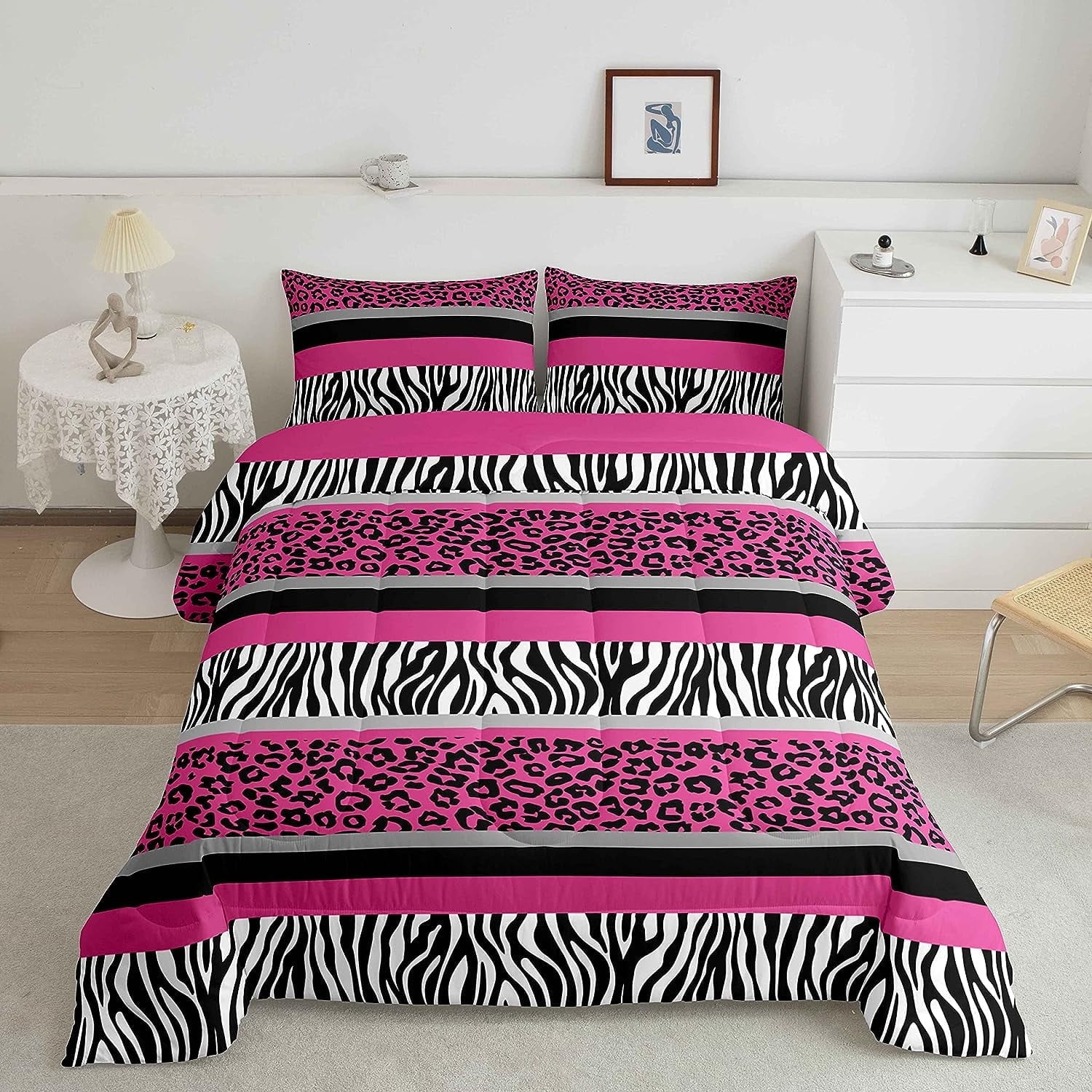 Zebra Stripes Comforter Leopard Print Comforter Set Pink Black White Zebra Leopard Bedding Set ...