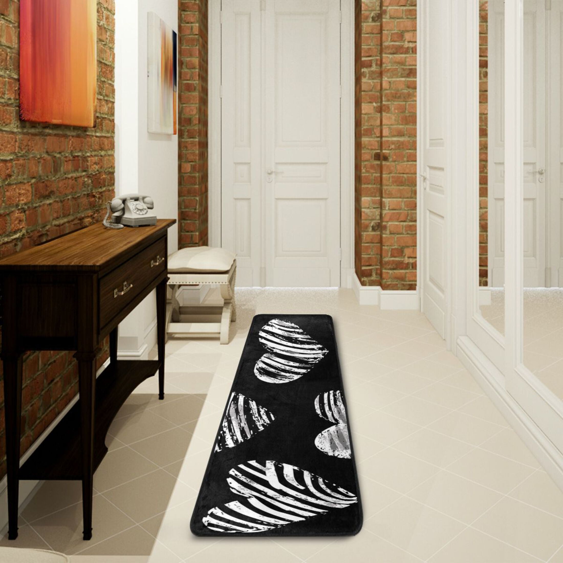Zebra Stripes Hearts Runner Rug Non Slip 72×24 in Ares Rugs for Bedroom ...