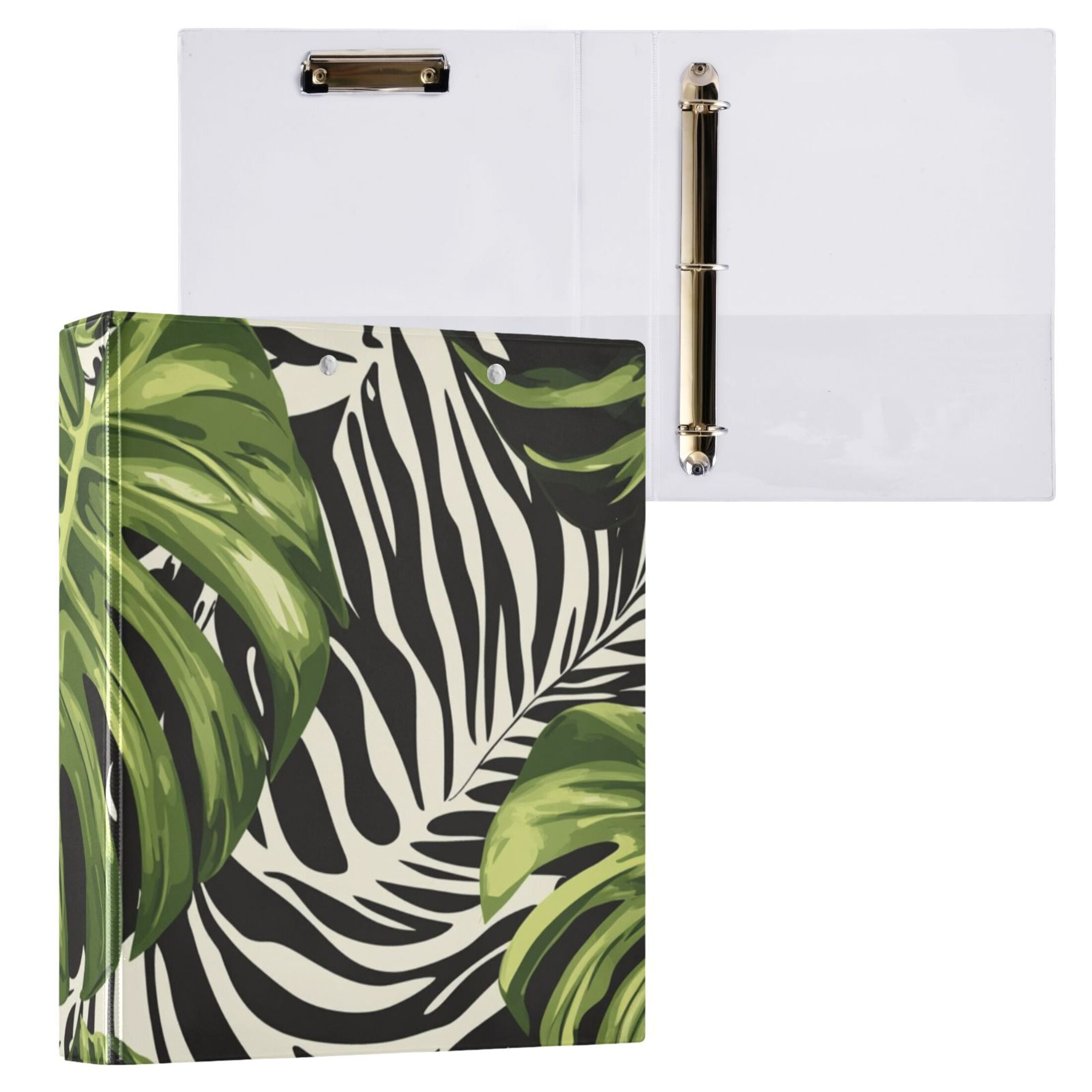 Zebra Stripes Leaves 3 Ring Binders 1.5 inch Hardcover File Folders ...