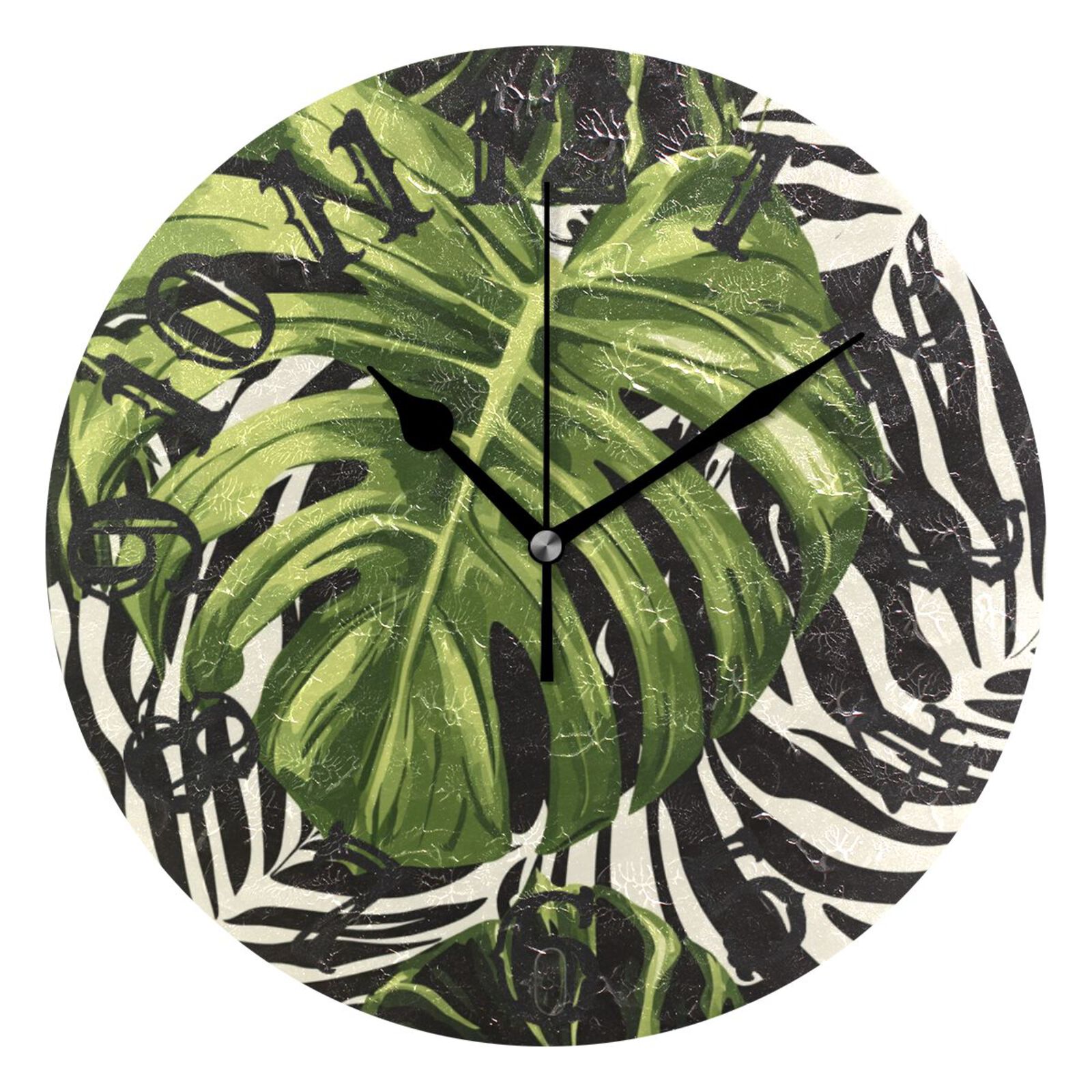 Zebra Stripes Leaves Wall Clock 10 inch Non-Ticking Easy to Read ...