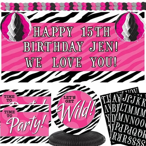 Zebra Stripes 'Pink and Black' Animal Print Room Decorating Kit (8pc ...