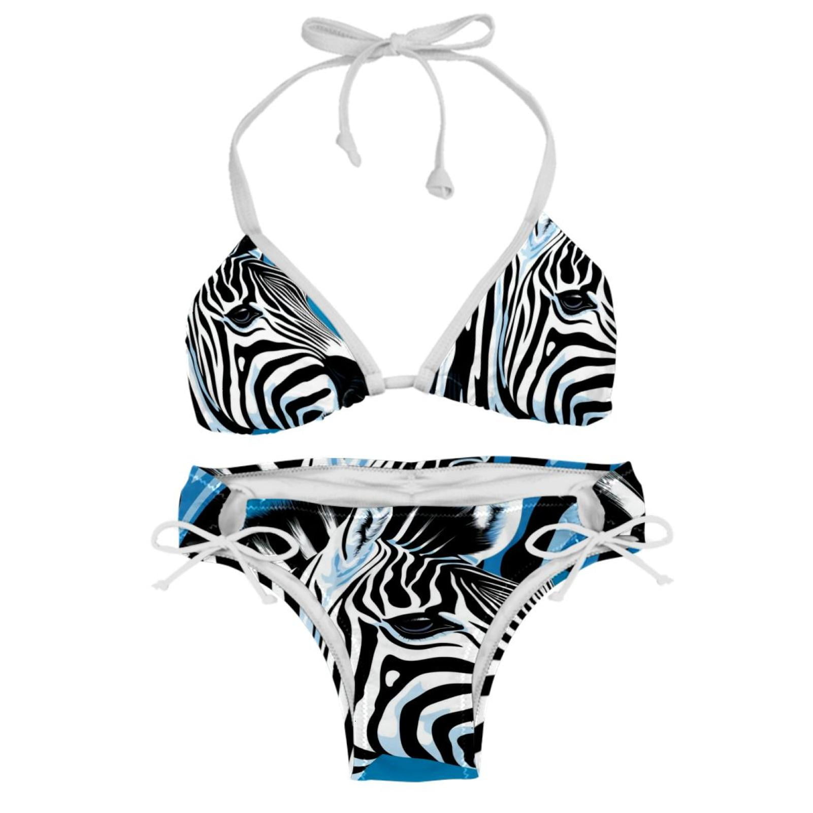 Zebra Swim Suit Bikini Sets with Detachable Sponge & Adjustable Strap ...