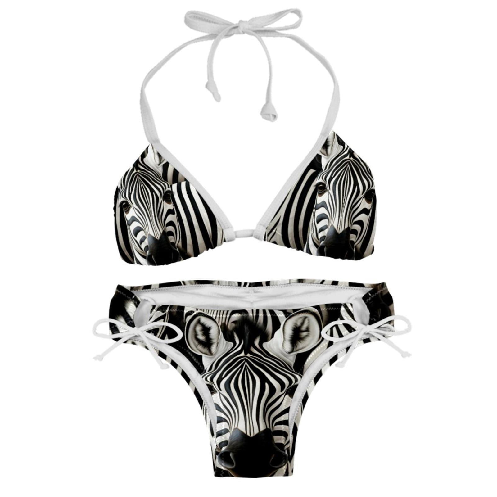 Zebra Swim Suit Women Bikini Set, Detachable Sponge, Adjustable Strap ...