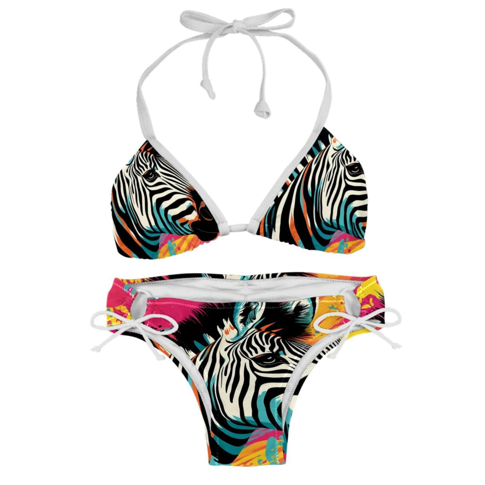 Zebra Swimsuit Bikini Set with Detachable Sponge and Adjustable Strap ...