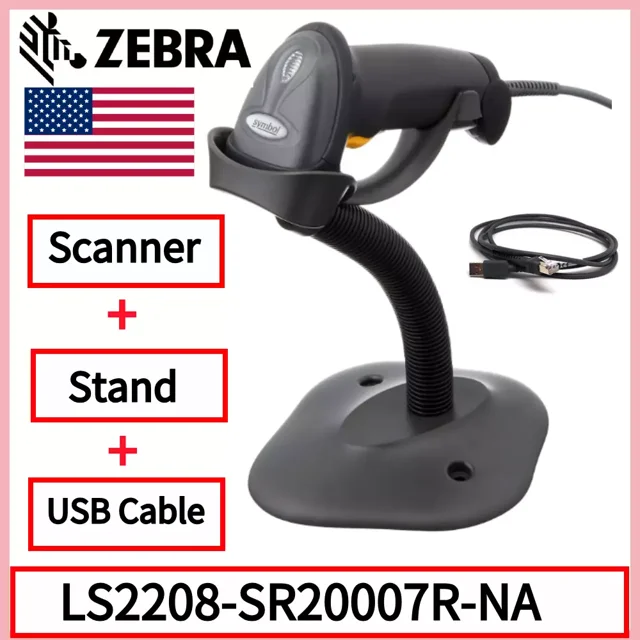 Zebra Symbol LS2208-SR20007R-NA 1D Barcode Scanner Kit W/ Stand and USB ...