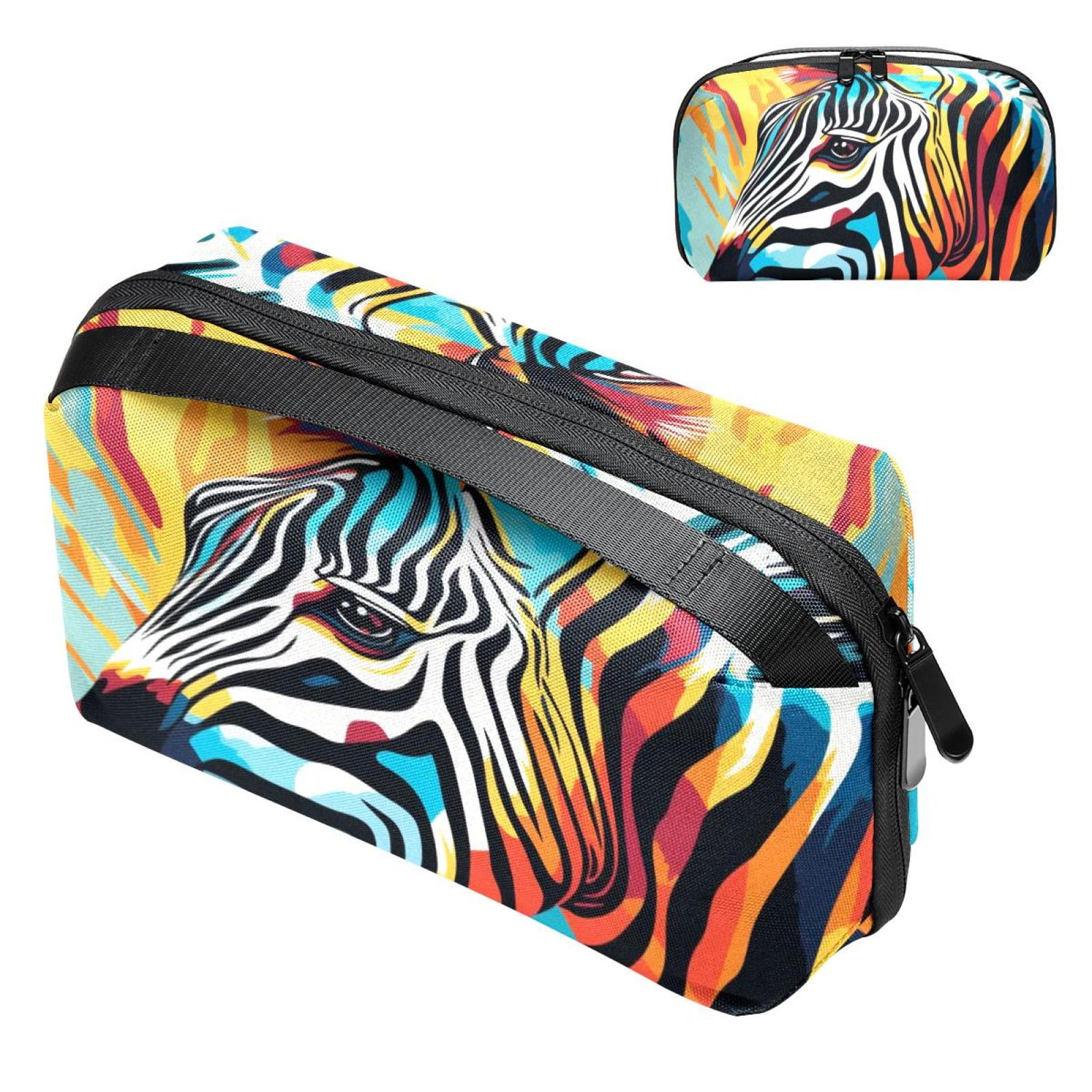 Zebra Travel Case USB Organizer Leather Cord Organizer Cable Clips Cord ...