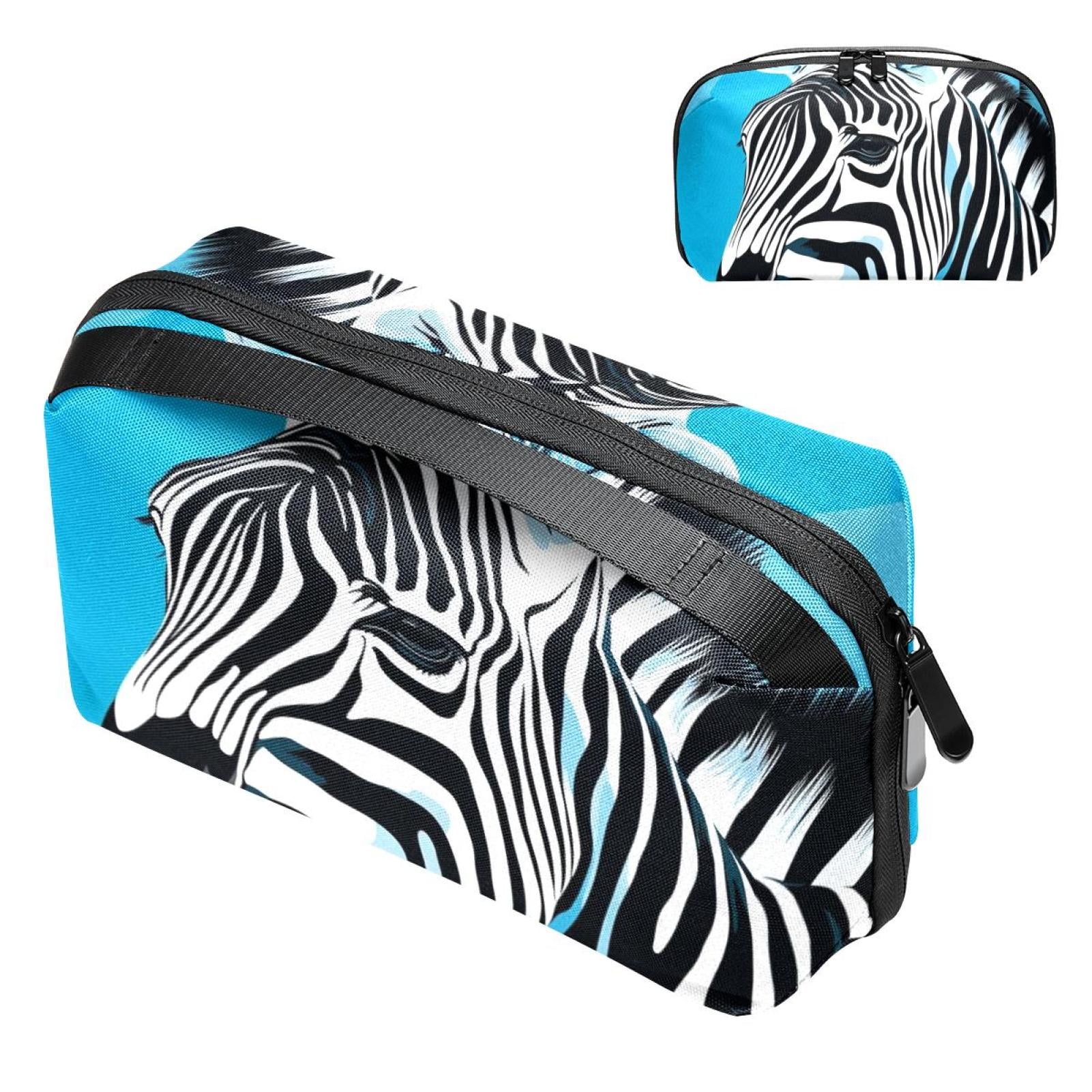 Zebra Travel Case USB Organizer Leather Cord Organizer Cable Clips Cord ...
