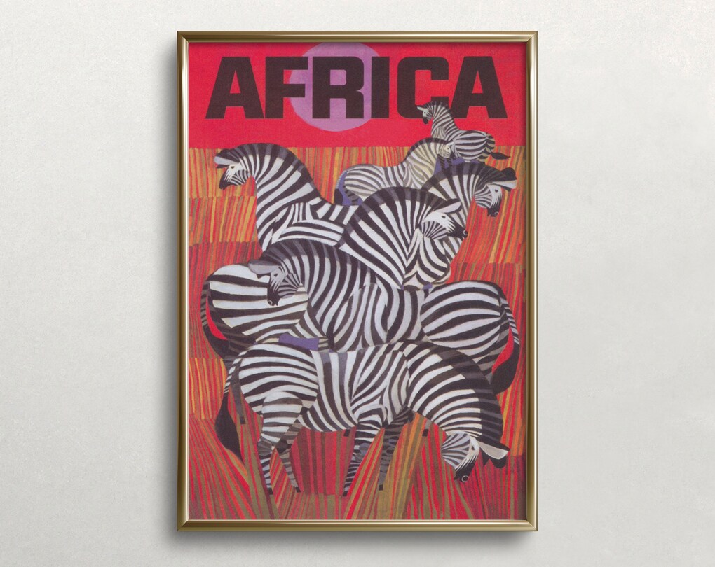Zebra Wall Art, Africa Wall Art, Africa Travel Poster, Vintage Wall Art ...