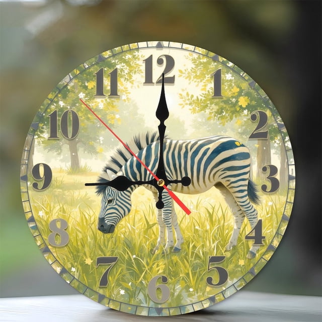 Zebra Wall Clock 10-Inch Silent Wooden Wall Clock, Battery Operated (AA ...