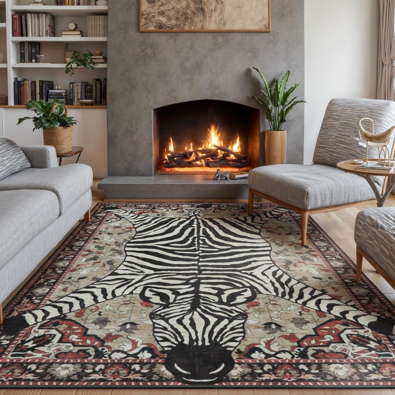 Zebra Washable Rugs, Low Pile Animal Print Area Rugs For Bedroom, Soft ...