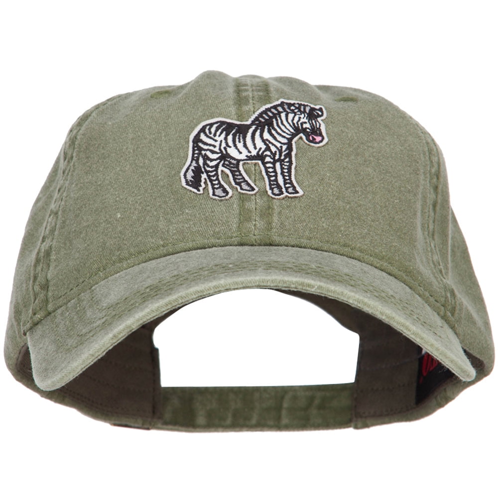 Zebra Wild Animal Patched Washed Cotton Twill Cap - Olive OSFM ...
