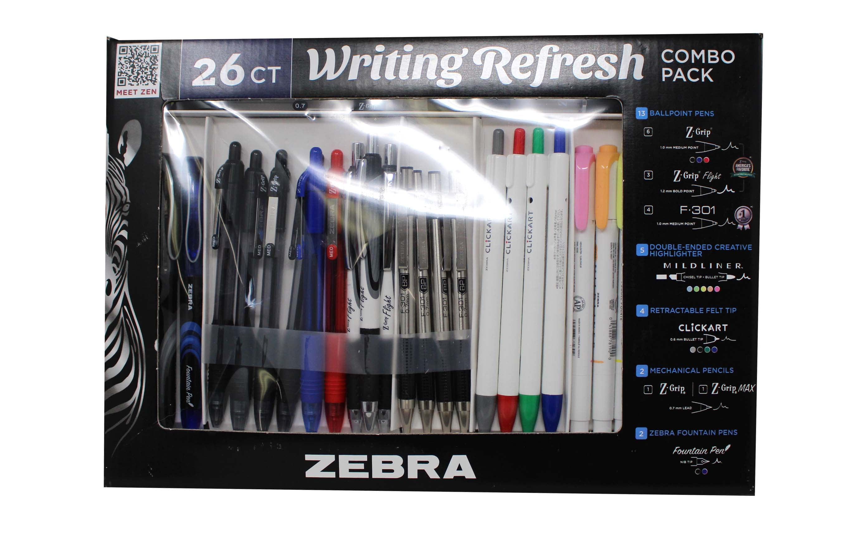Zebra Writing Refresh Combo Pack Z-Grip F-301 Mildliner Fountain Pens, 26 Count (Box Damaged ...