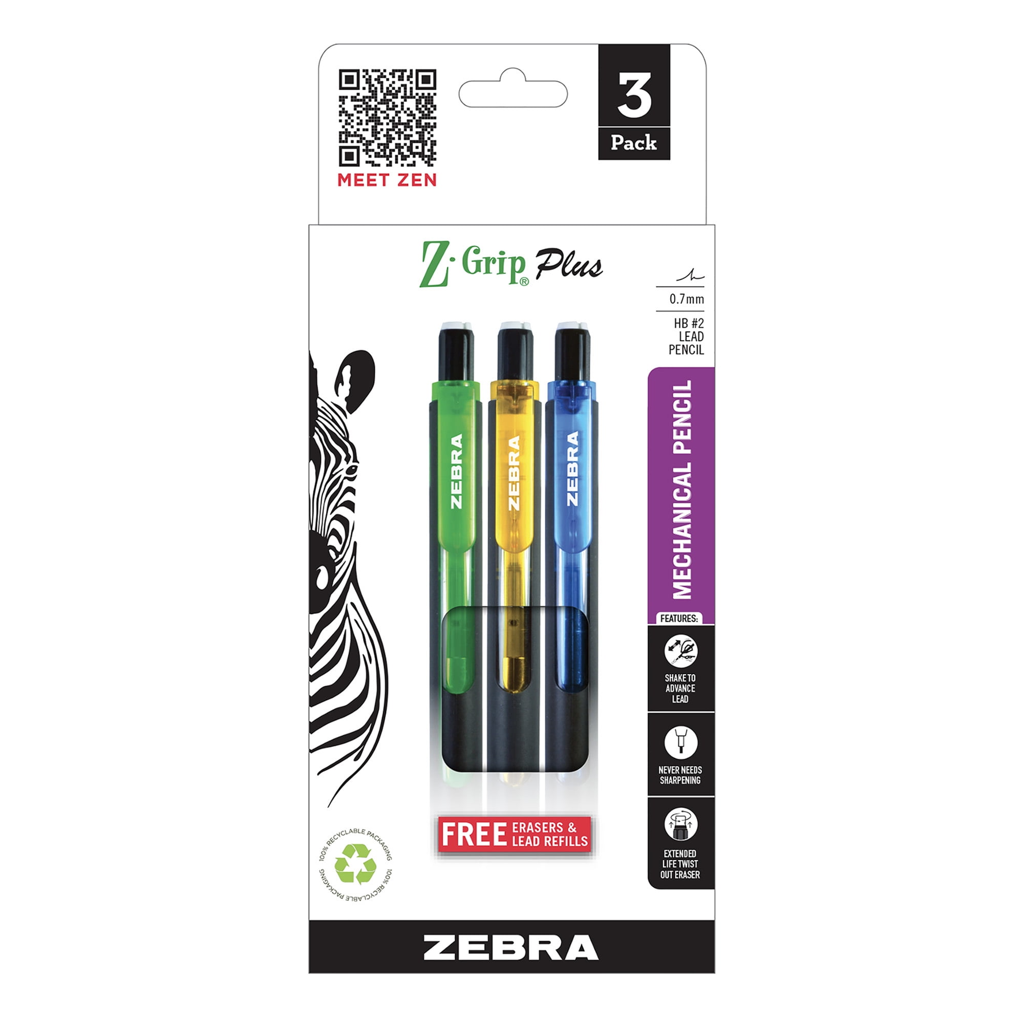 Zebra Pen Z-Grip Plus Mechanical Pencil with Bonus Lead and Erasers ...