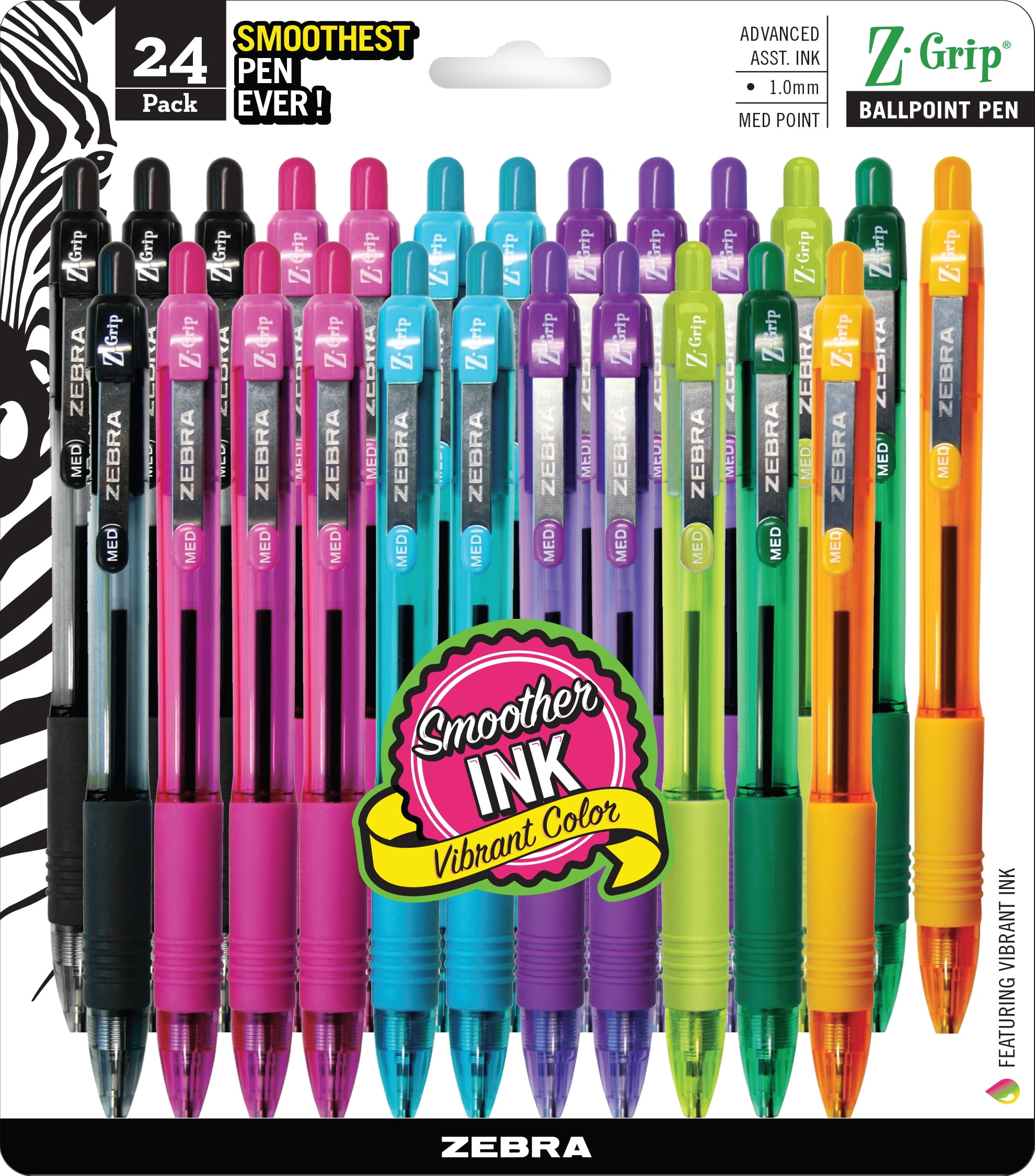 Zebra Z-Grip Retractable Ballpoint Pen 1.0mm, Assorted ink colors ...