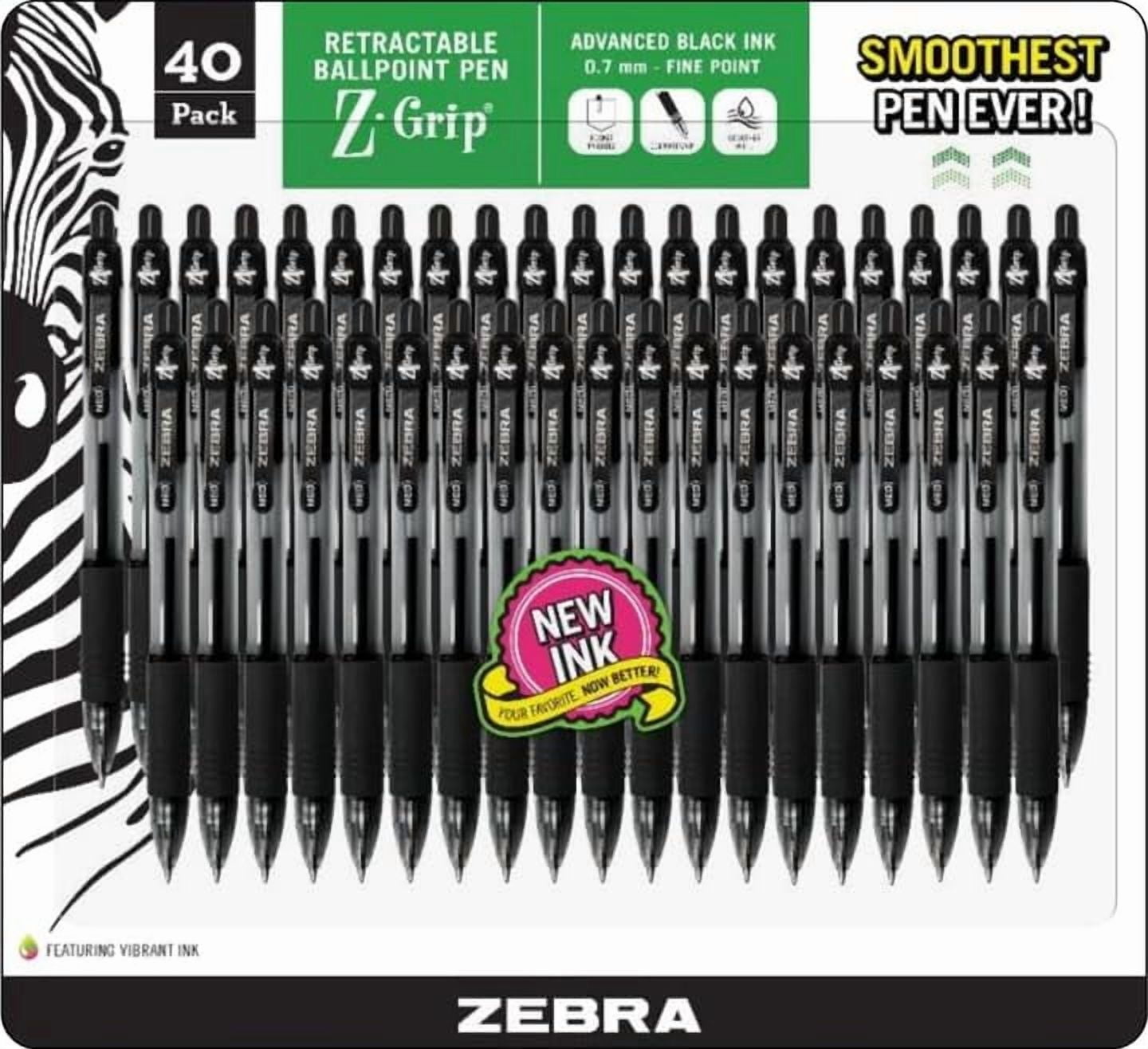 Zebra Z-grip Ballpoint Pens - Black Retractable Fine Point 0.7mm, Pack ...