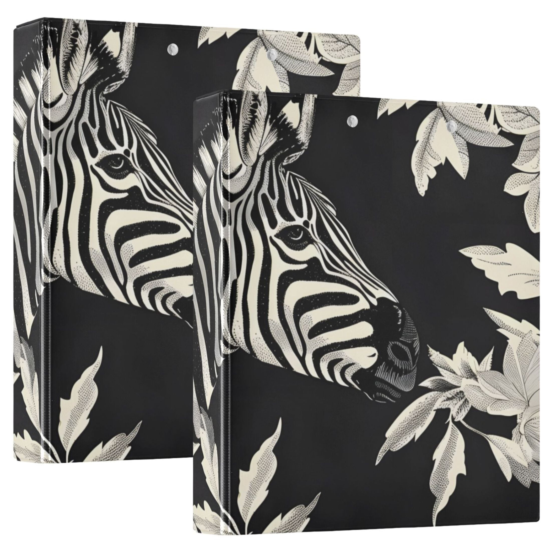 Zebra and Leaves 3 Ring Binders 1.5 inch Hardcover File Folders with ...