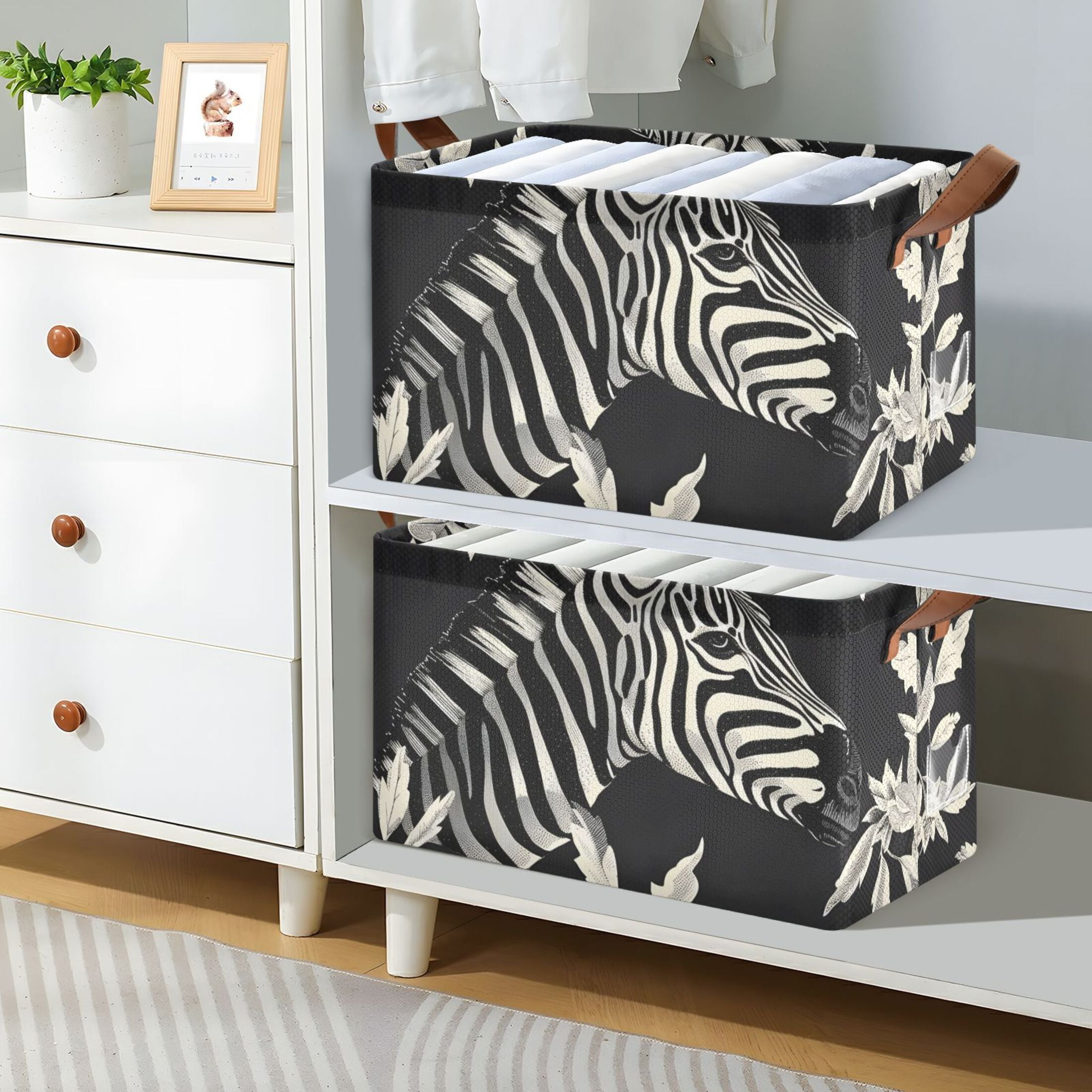 Zebra and Leaves Foldable Storage Large Fabric Storage Baskets ...
