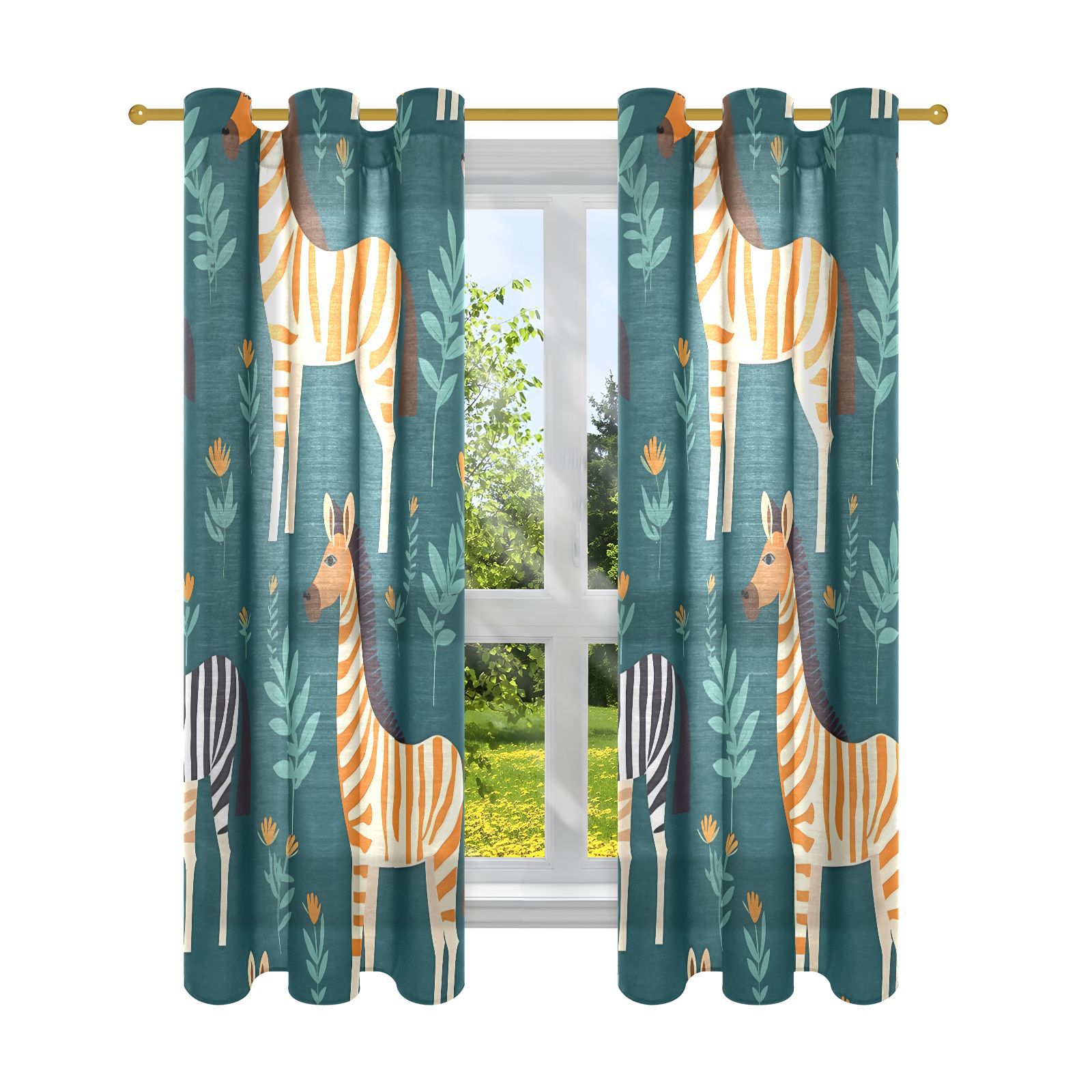 Zebra in Leaves Blackout Curtains Patio Door Curtains Window Decoration ...