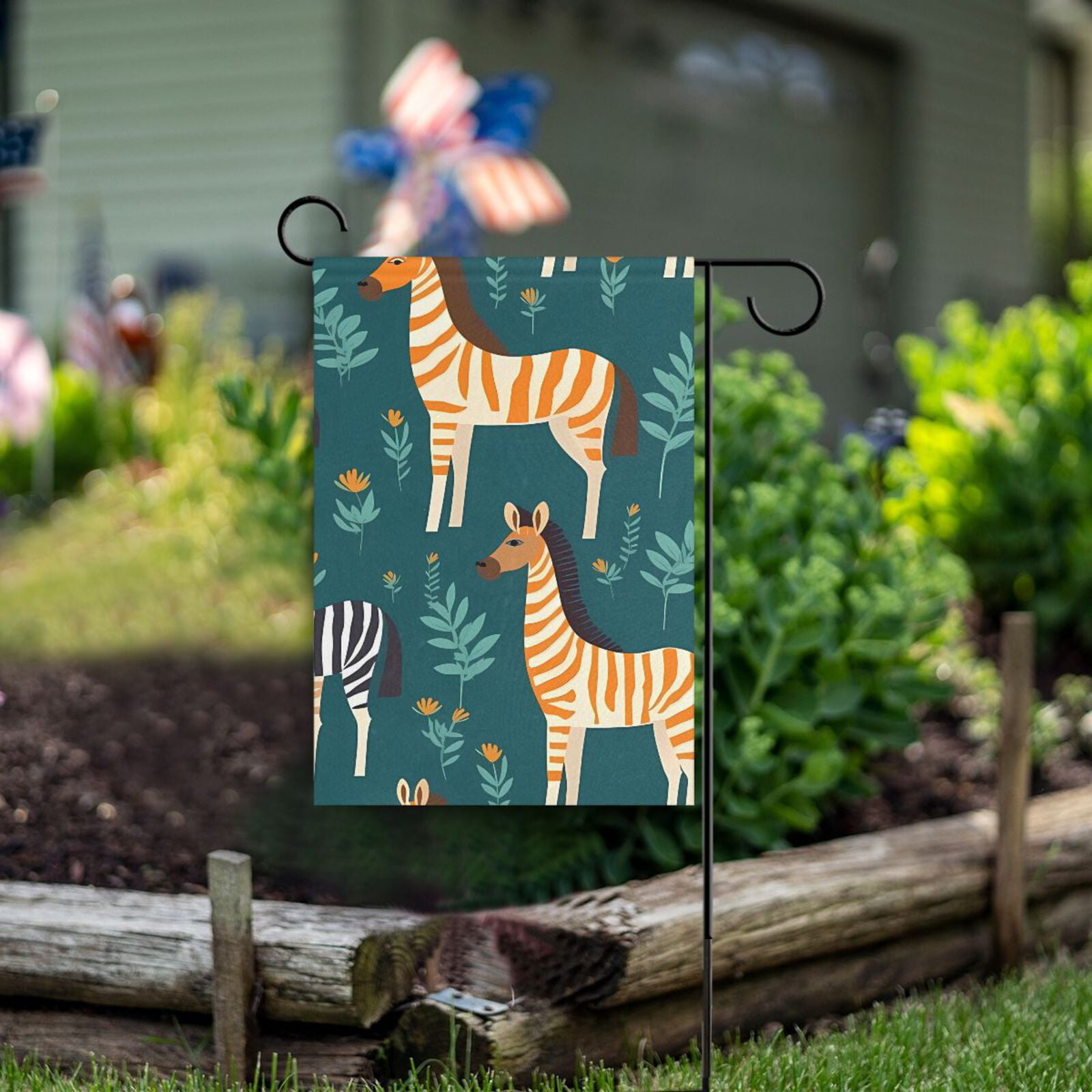 Zebra in Leaves Garden Flag Double Sided Outdoor Banners for Courtyard ...