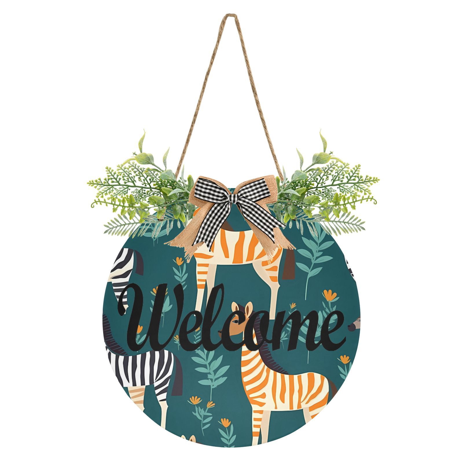 Zebra in Leaves Welcome Sign for Front Door Wreath Door Sign for ...