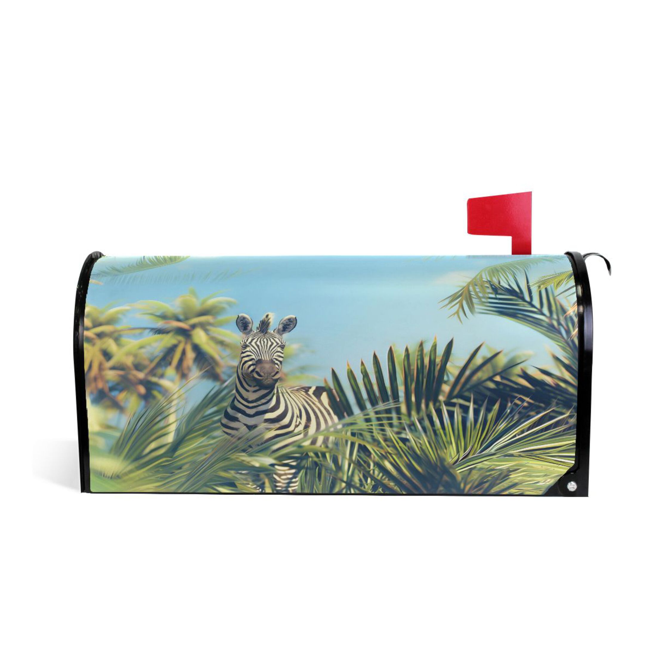 Zebra in Palm Tree Magnetic Mailbox Covers Post Box Wraps Garden Yard ...