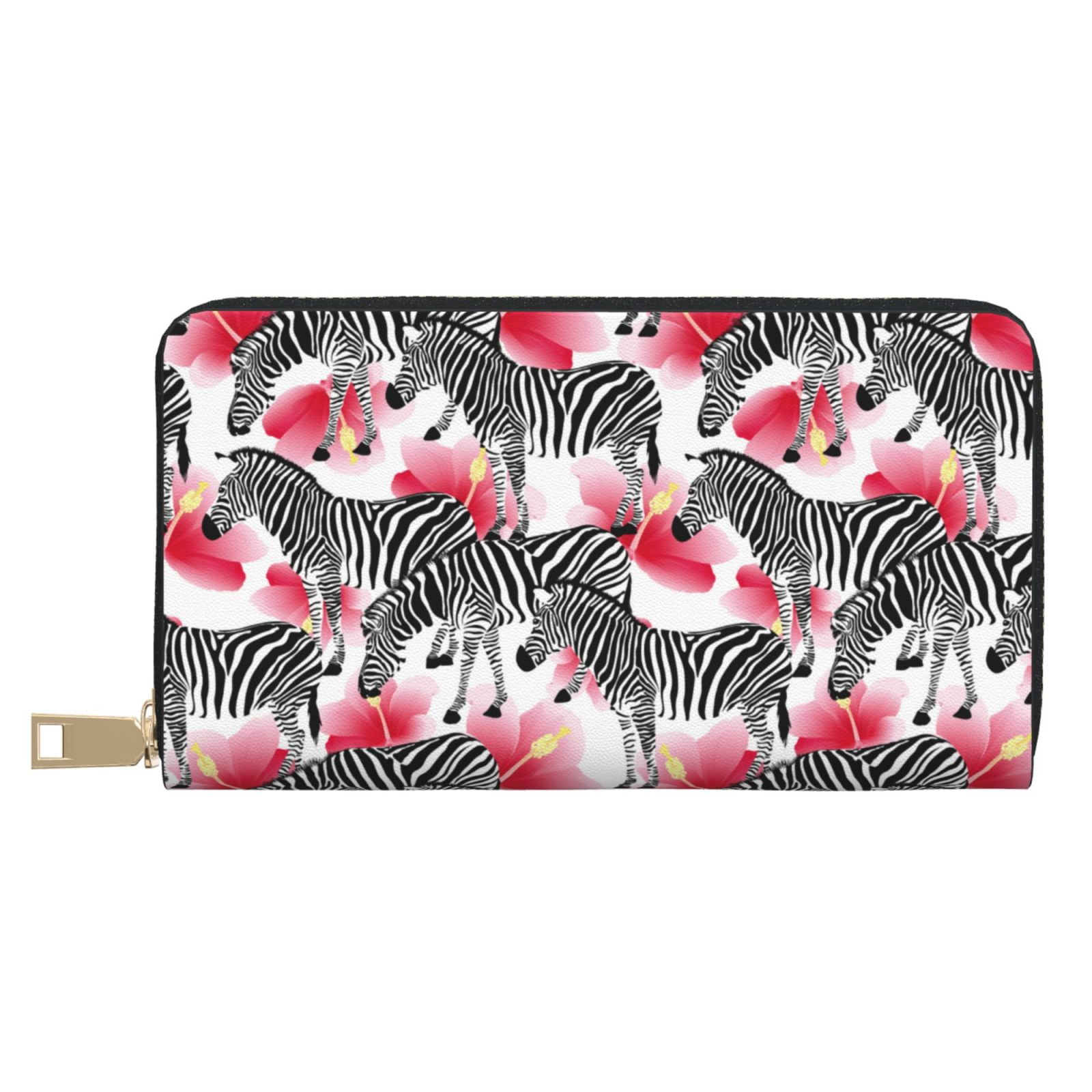 Zebra pink hibiscus flower Wallet Women, Leather Bifold Multi Card ...