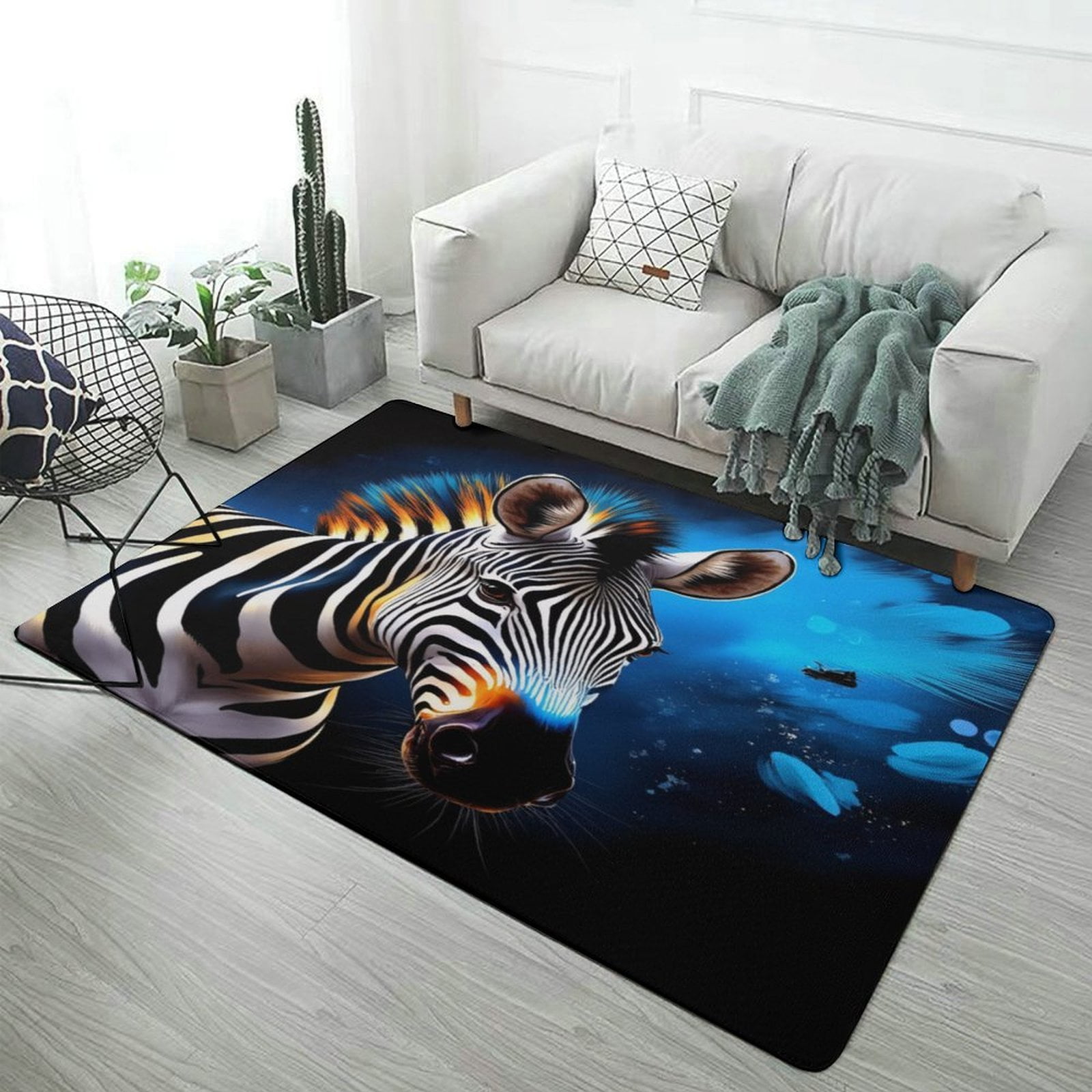 Zebra with Neon Lights Carpet Style Living Room Bedroom Rug Soft Carpet ...