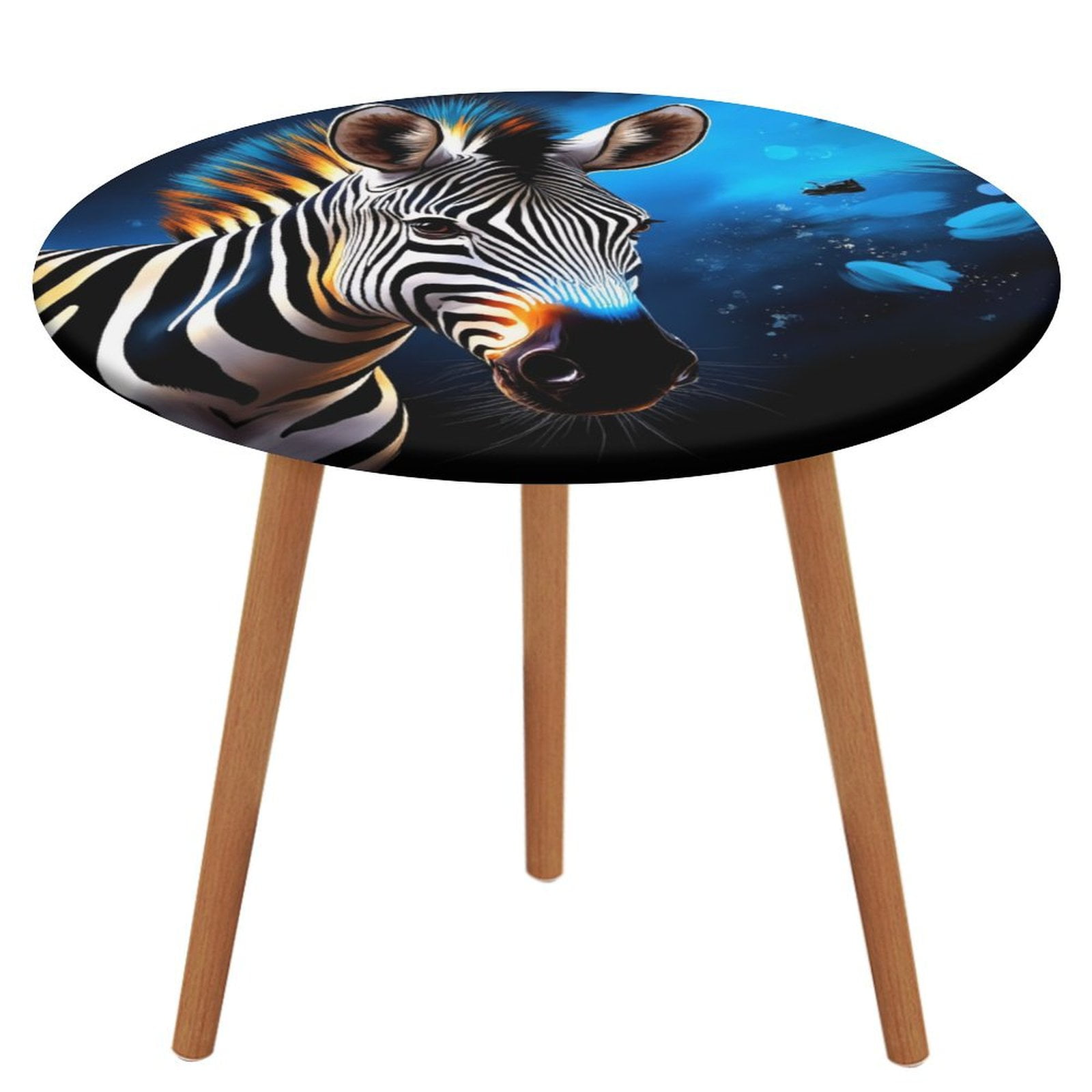 Zebra with Neon Lights Pattern Round Tablecloth Waterproof Elastic ...