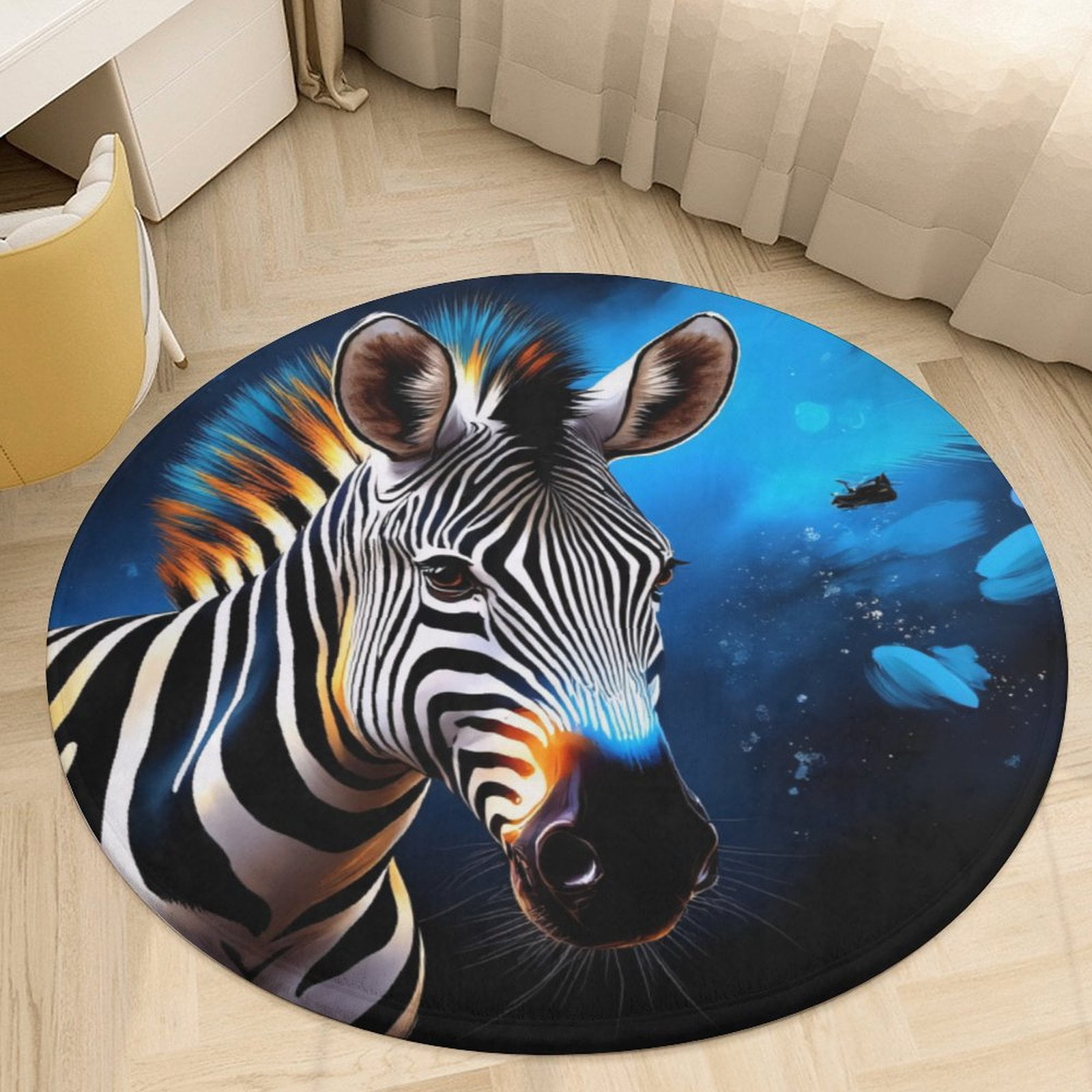 Zebra with Neon Lights Round Area Rugs for Bedroom Living Room, 3FT ...