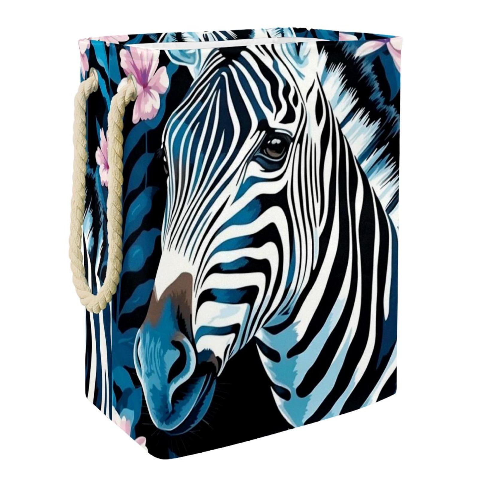 Zebra with Tropical Flower Leave Laundry Hamper, Collapsible Laundry ...