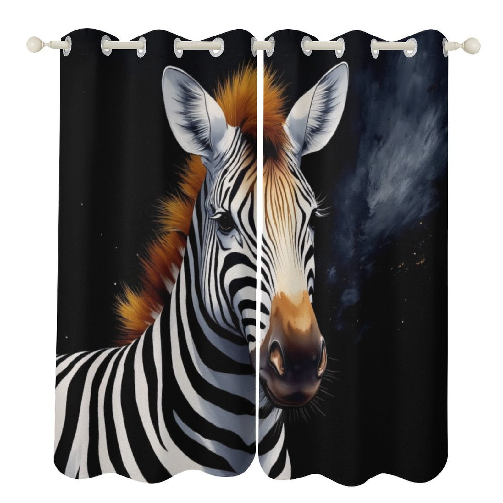 Zebra with Vibrant Mane Illustration Blackout Window Curtains for ...