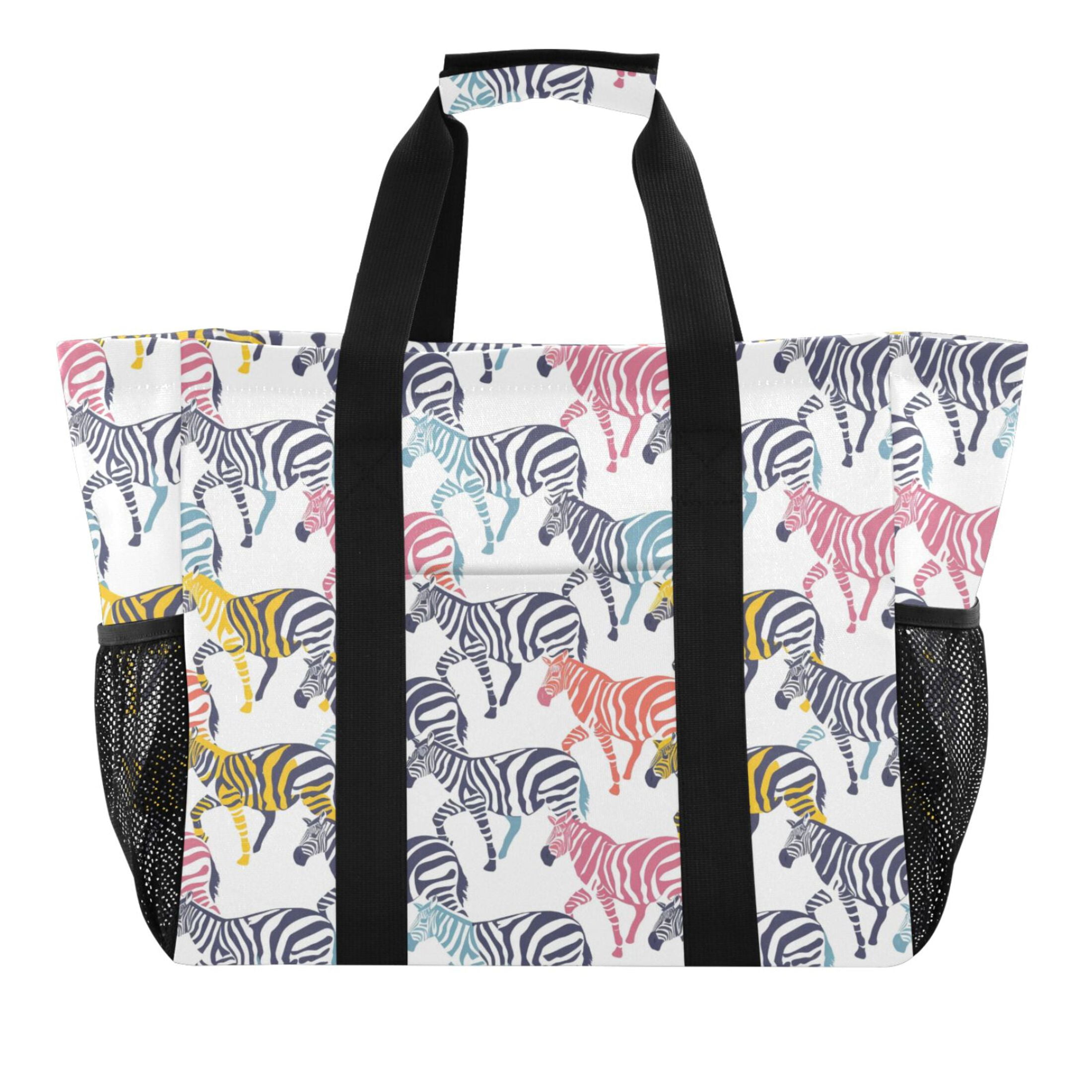 Zebras Outline Reusable Grocery Bags with Handle Side Pocket Waterproof ...