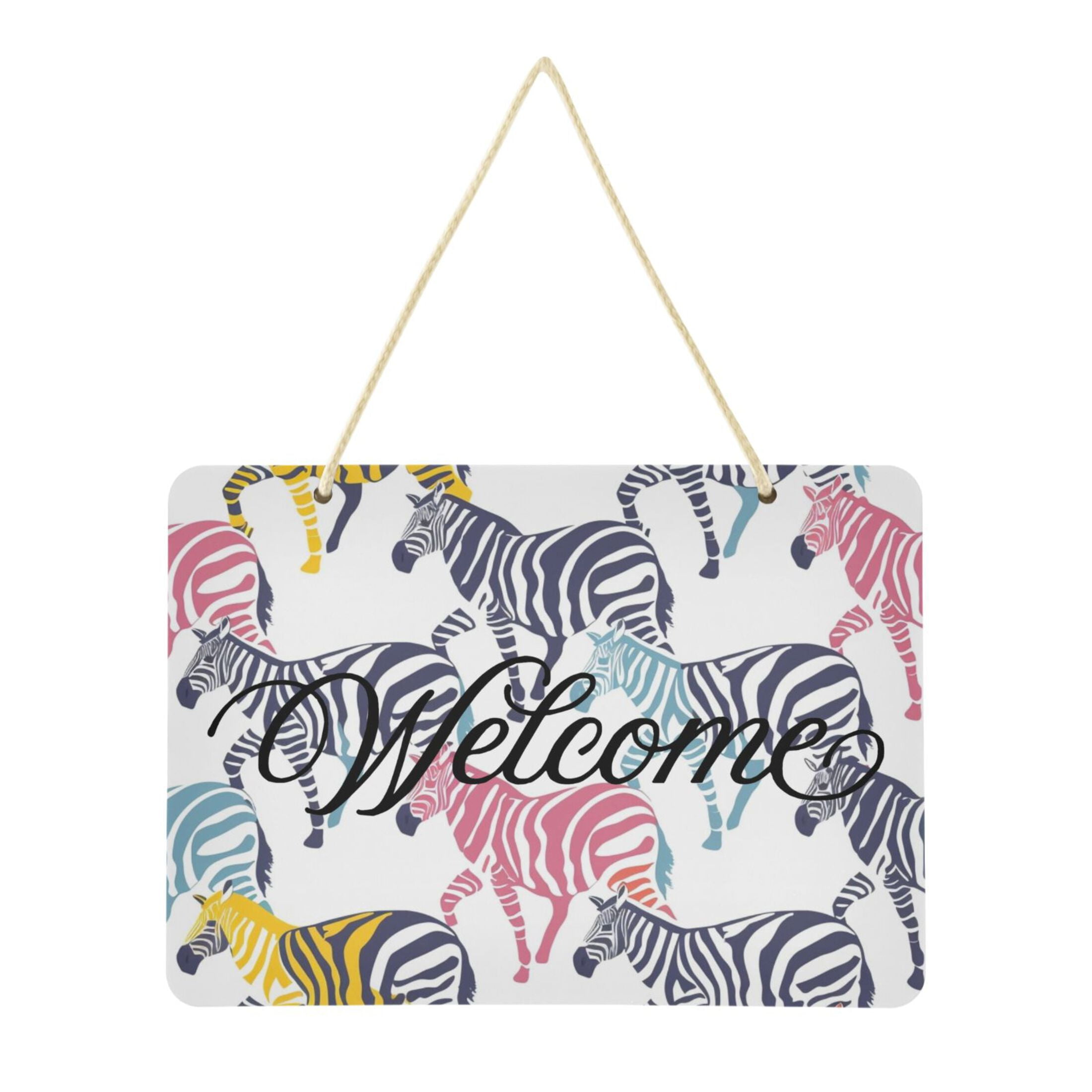 Zebras Outline Welcome Sign Front Door PVC 14x10 inch Hanger Hello Sign ...