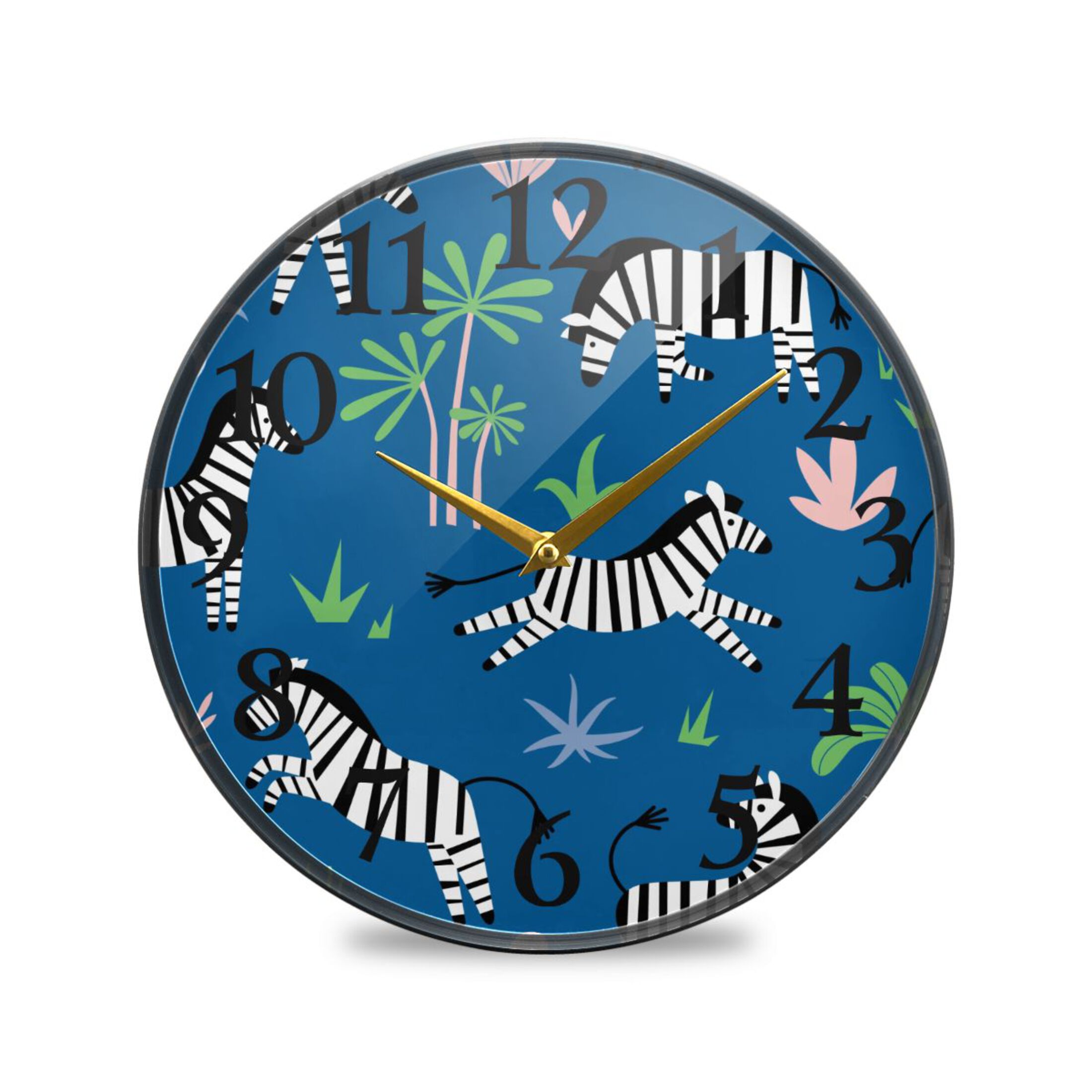 Zebras and Palm Trees Wall Clocks Battery Operated 9.5 Inch Round Clock ...