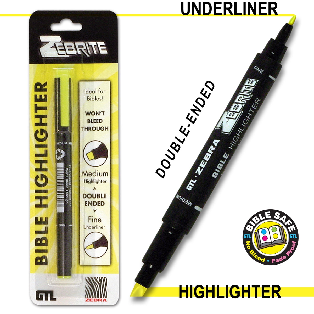 Zebrite Double Ended Highlighter - Yellow Carded (Other) - Walmart.com