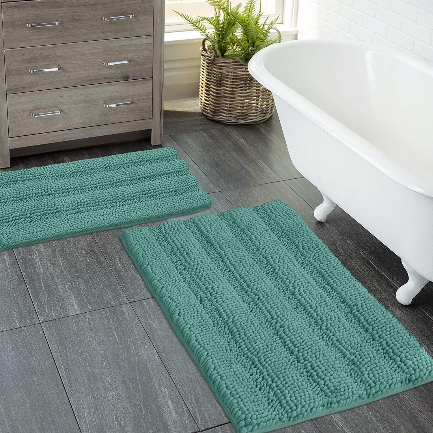 Zebrux Non Slip Thick Shaggy Chenille Bathroom Rugs, Bath Mats for ...