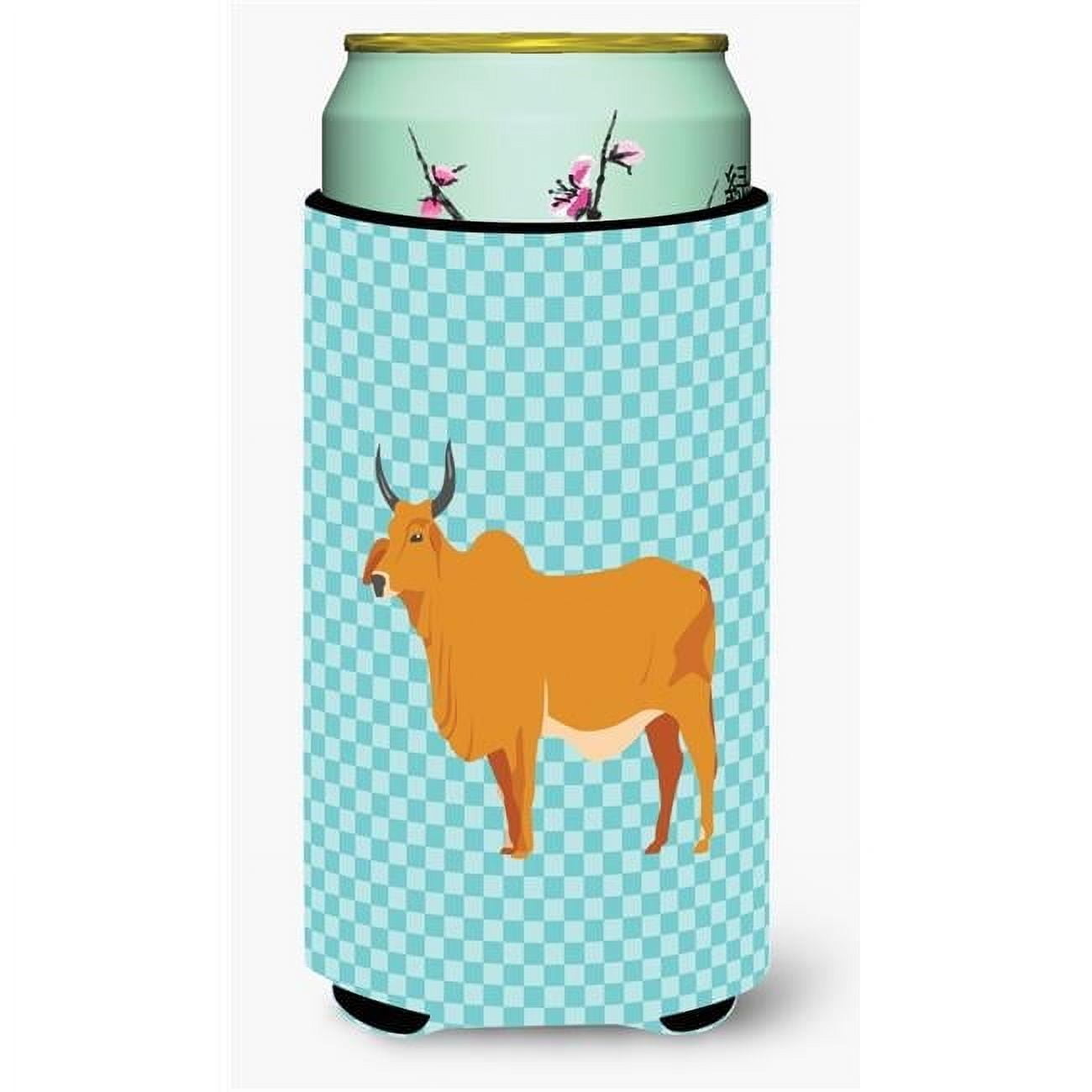 Zebu Indicine Cow Blue Check Tall Boy Beverage Insulator Hugger ...