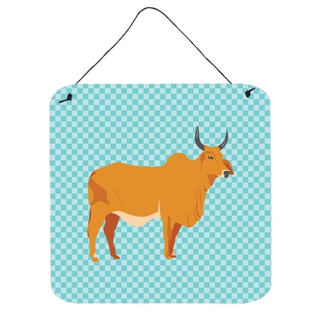 Zebu Indicine Cow Blue Check Wall or Door Hanging Prints, 6 x 6 in ...
