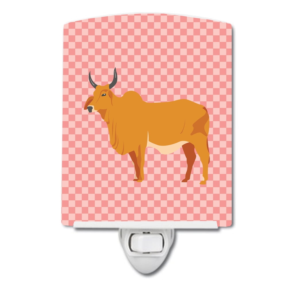Caroline's Treasures BB7825CNL Zebu Indicine Cow Pink Check Ceramic ...