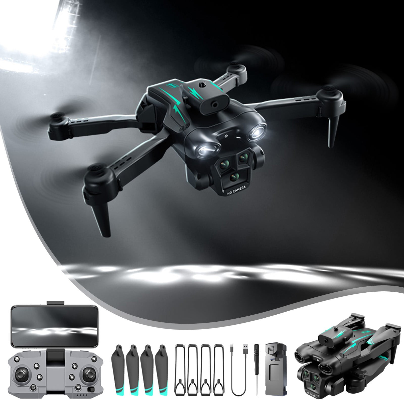 Zeceouar Drone with Camera Foldable Drone With ESC Camera Three 1080P ...