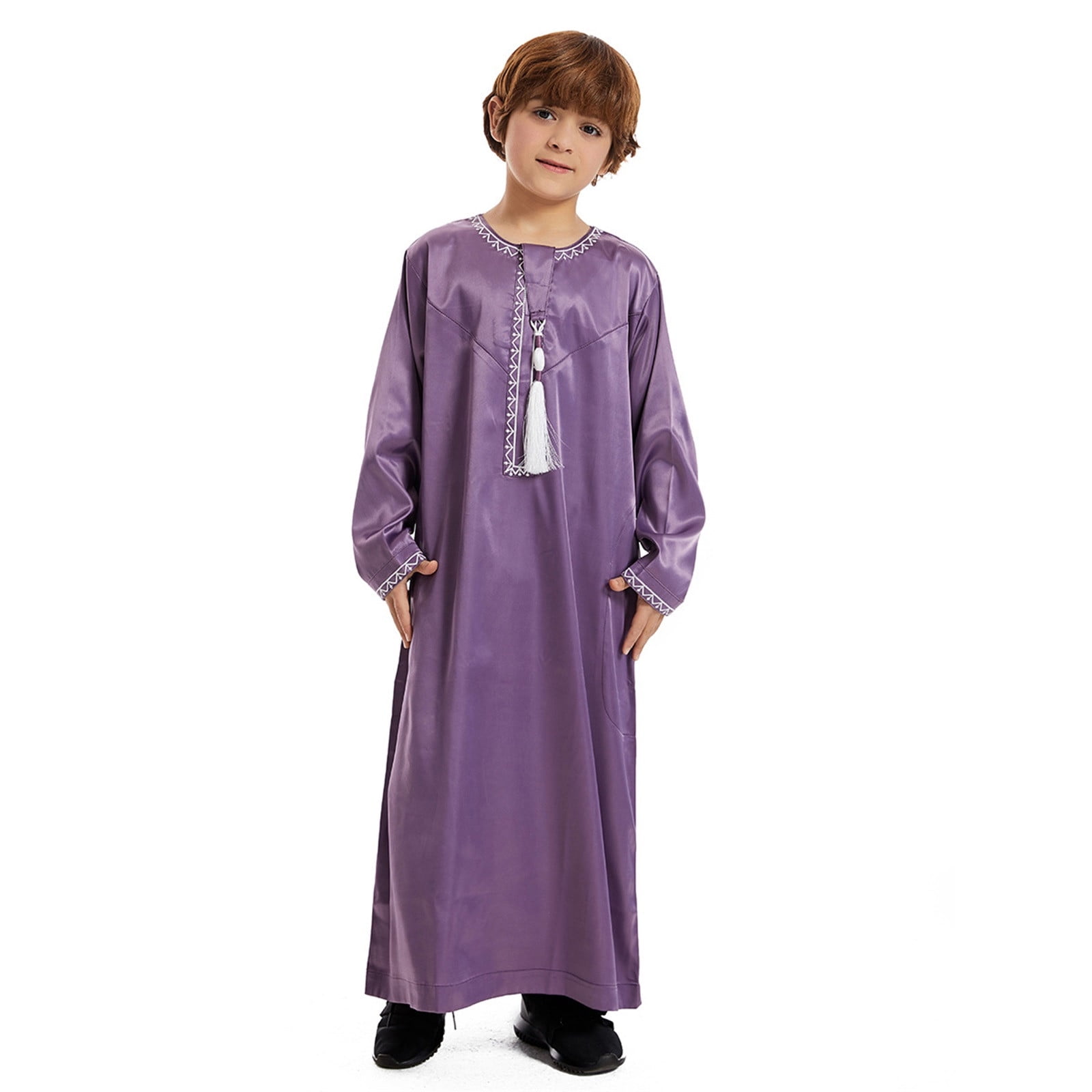 Zecgelong Arabic Thobe Muslim Thobe Long Sleeve Kaftan Crew Robe ...