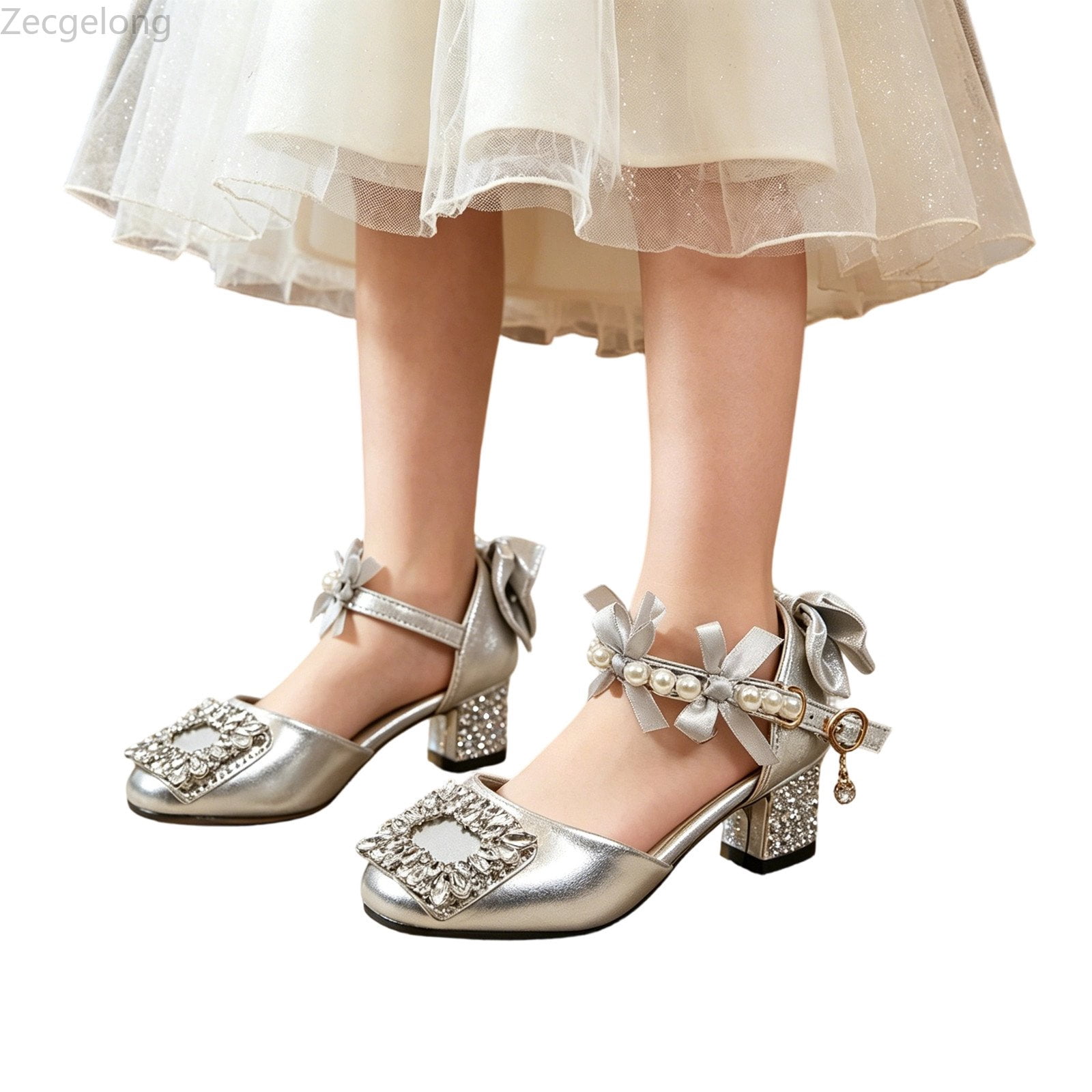 Zecgelong Girls High Heel Glitter Mary Jane Shoes Little Kid Big Kid 3 ...