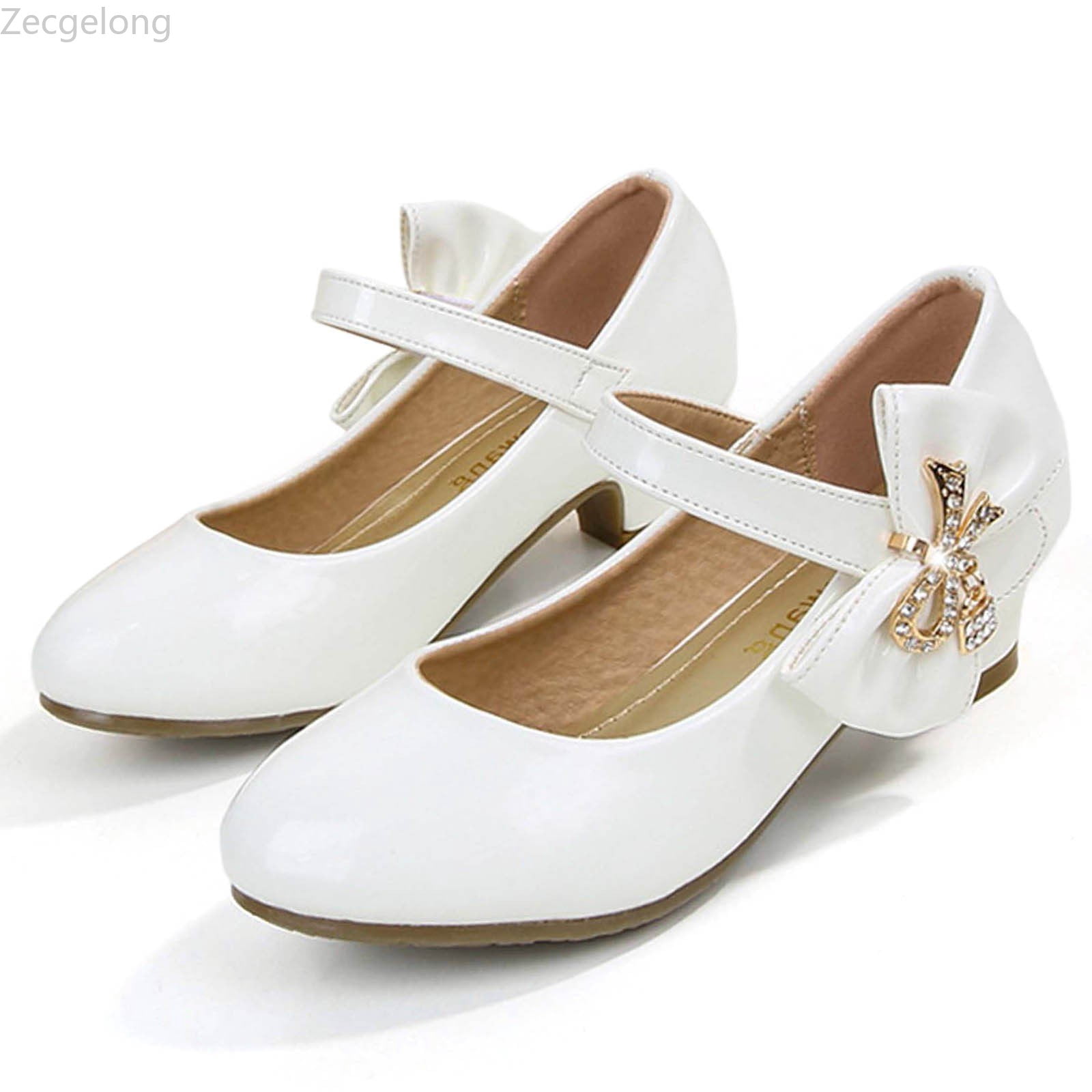 Zecgelong Girls Low Heel Bow Party Performance Shoes Little Kid Big Kid ...