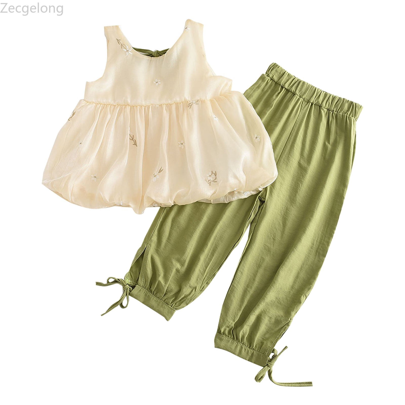 Zecgelong Short Sling Tops Pants Two Piece Set Girl Summer Clothes Puff ...