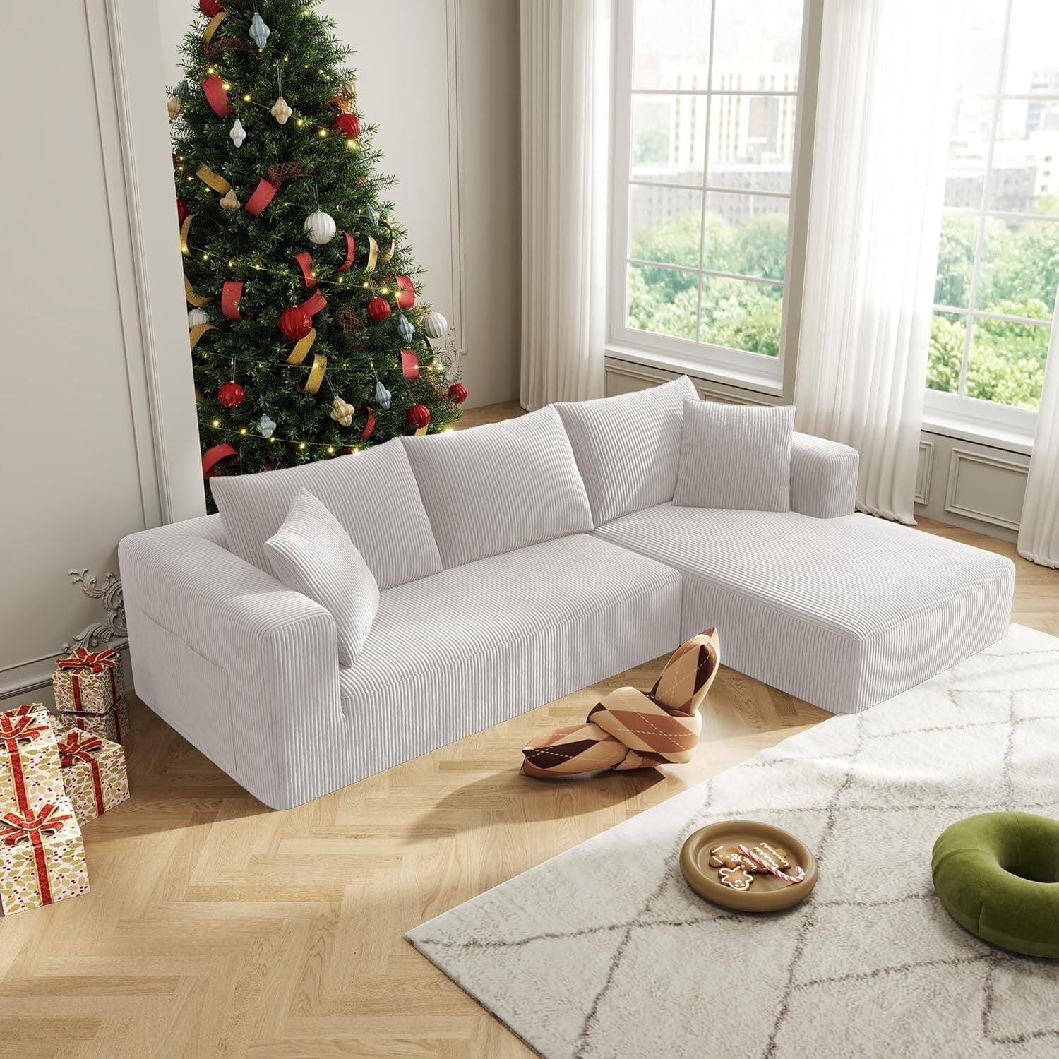 Onbeam 105'' Sectional Sofa, Cloud Couch with L-Shape Chaise, Modern ...