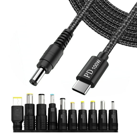 Zecic USB C to DC5521 5.5x2 Adapter Cable 100W with 10 Connection Tips ...