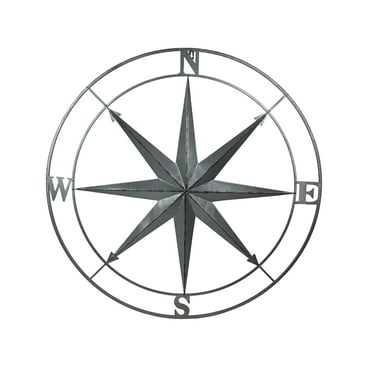 DecMode Silver Metal Compass Wall Decor with Distressed Copper Like ...