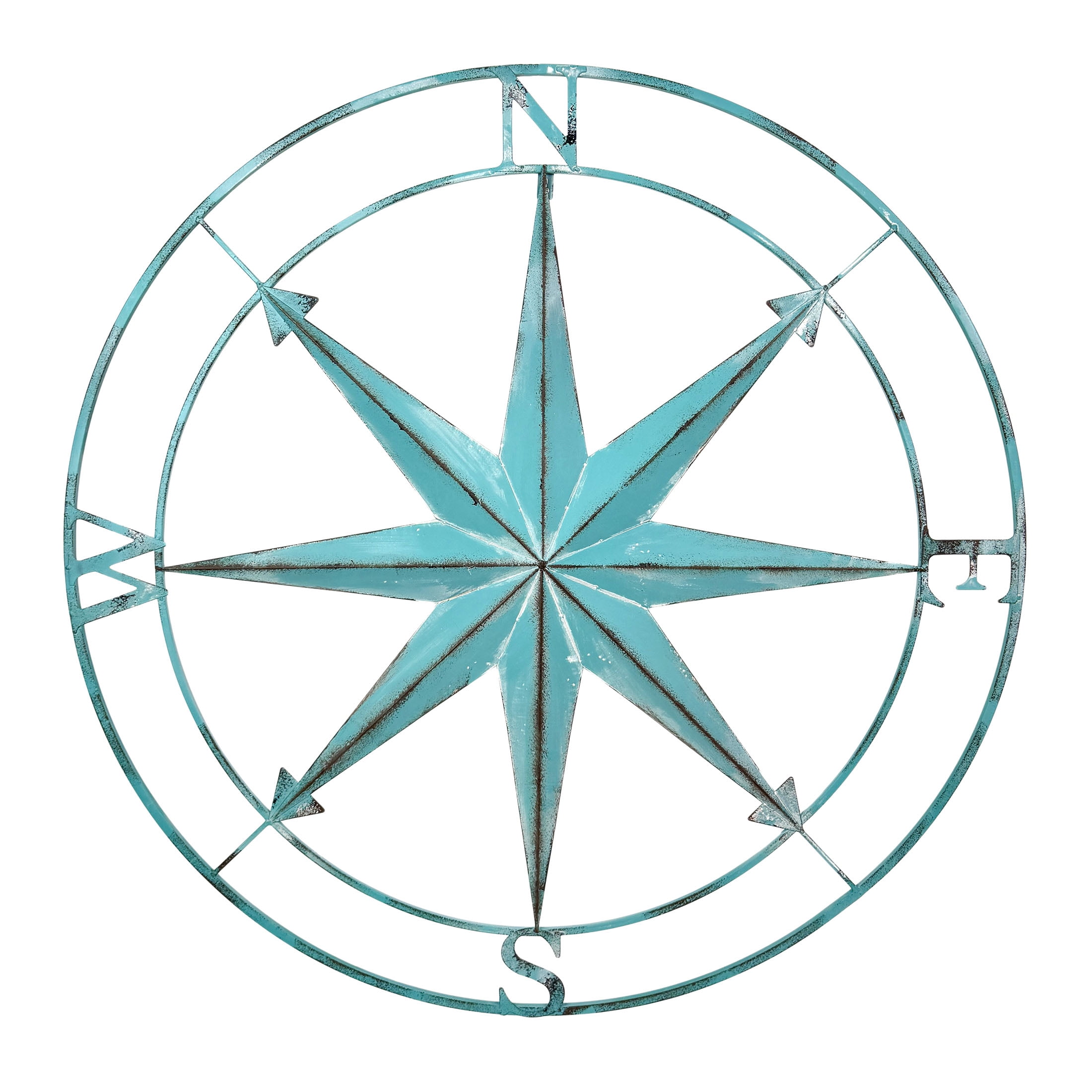 Zeckos 39 inch Aqua Metal Compass Rose Wall Decor Distressed Nautical ...